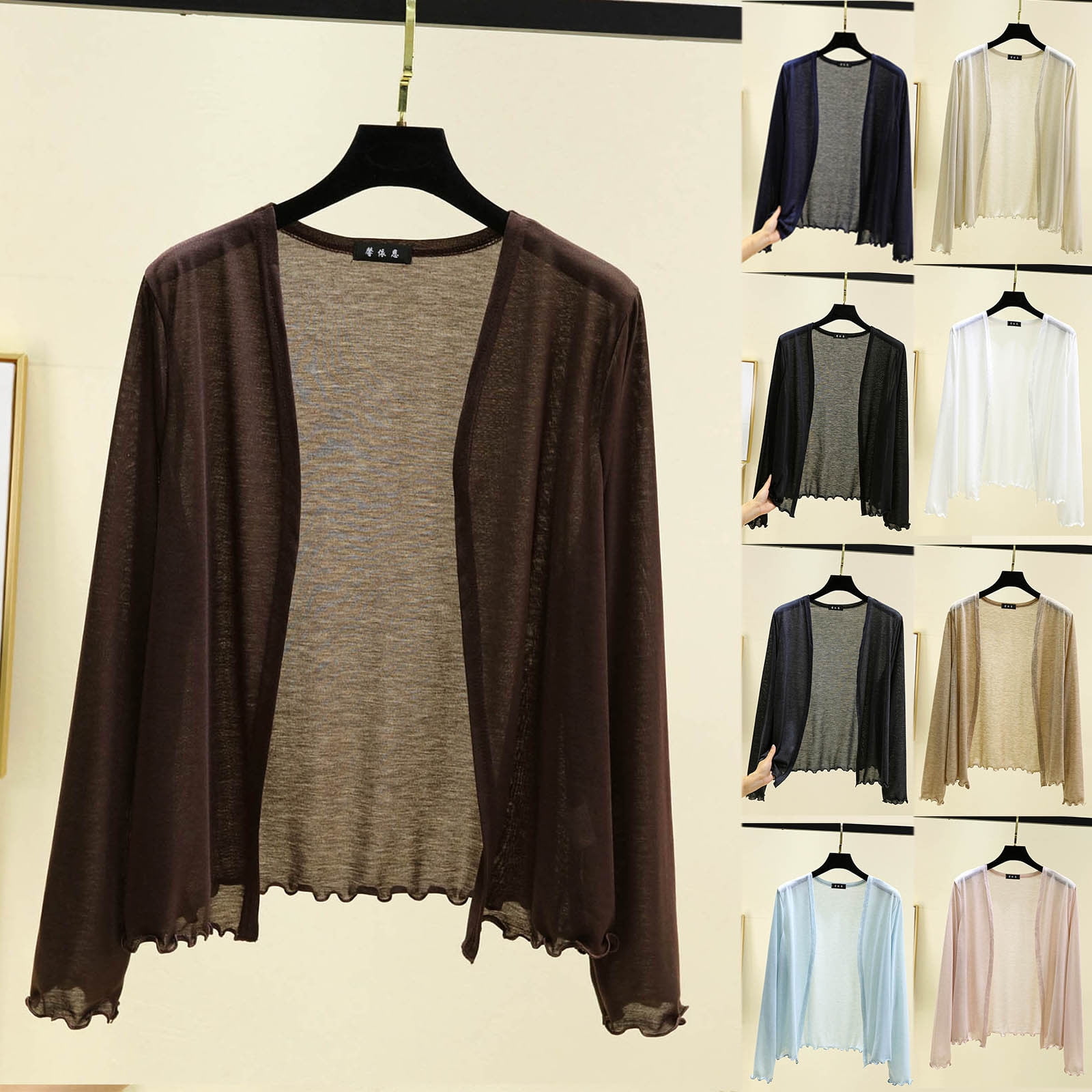 Frostluinai Long Sleeve Cardigans for Women Open Front Beach Cover Up ...