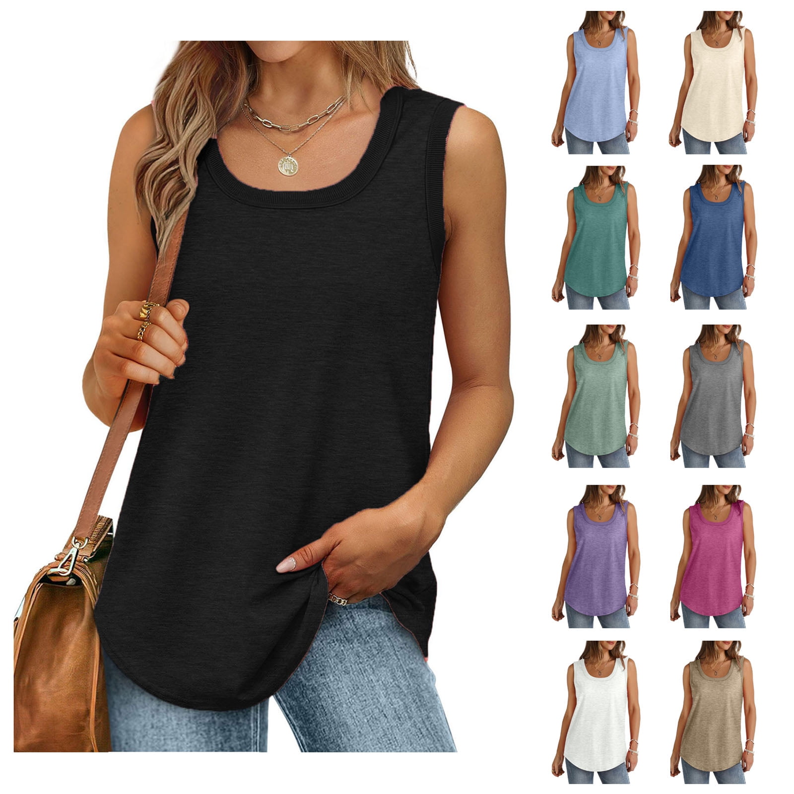 Frostluinai Long Tank Tops for Women Summer Sleeveless Ribbed Trim ...