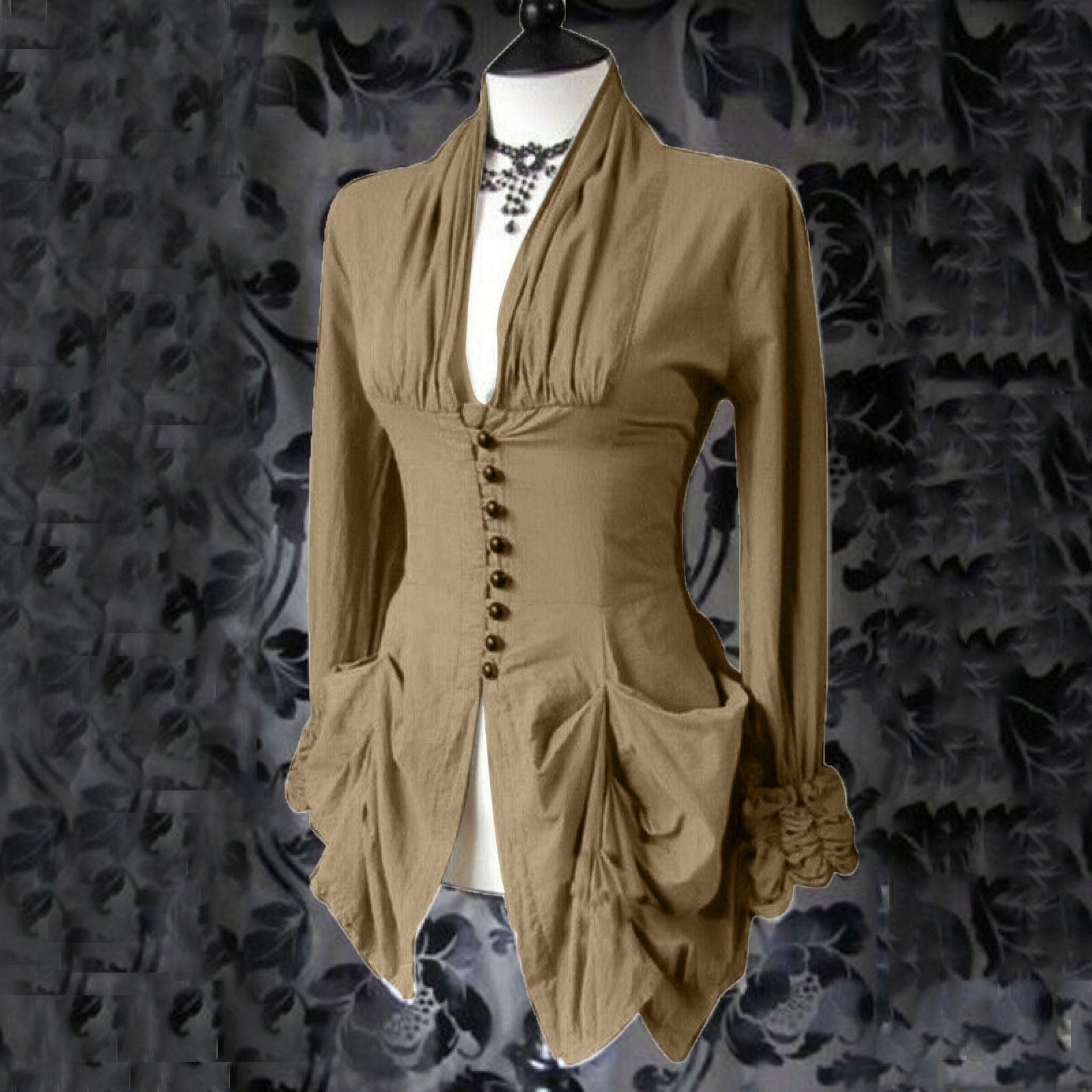 Frostluinai Medieval Renaissance Tops for Women Gothic Lotus Ruffled ...