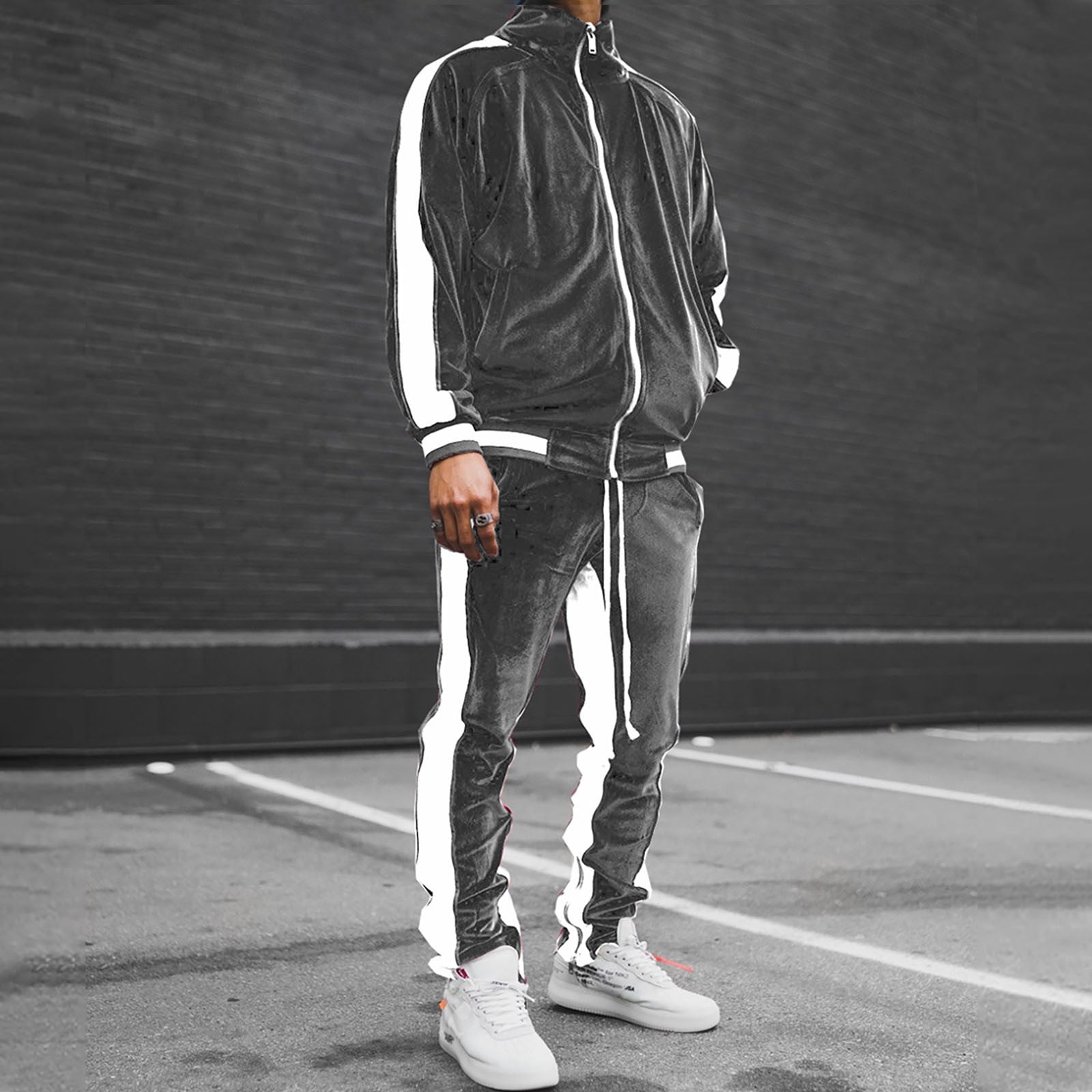Frostluinai Men's 2 Pieces Full Zip Tracksuits Golden Velvet Color ...