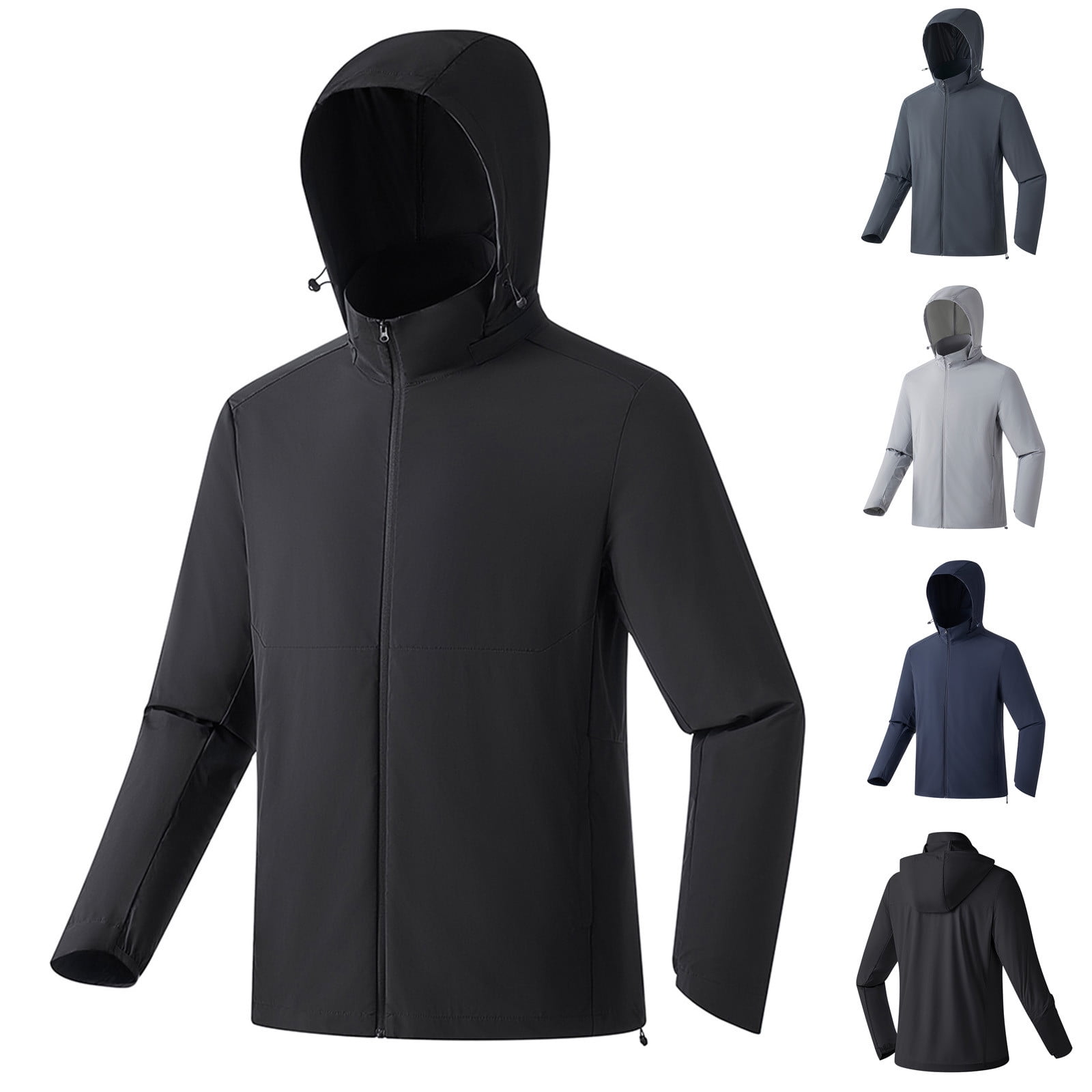 Frostluinai Mens Hiking Sun Shirt with Pockets Long Sleee Zip Up Protection Hooded Jackets Solid ...