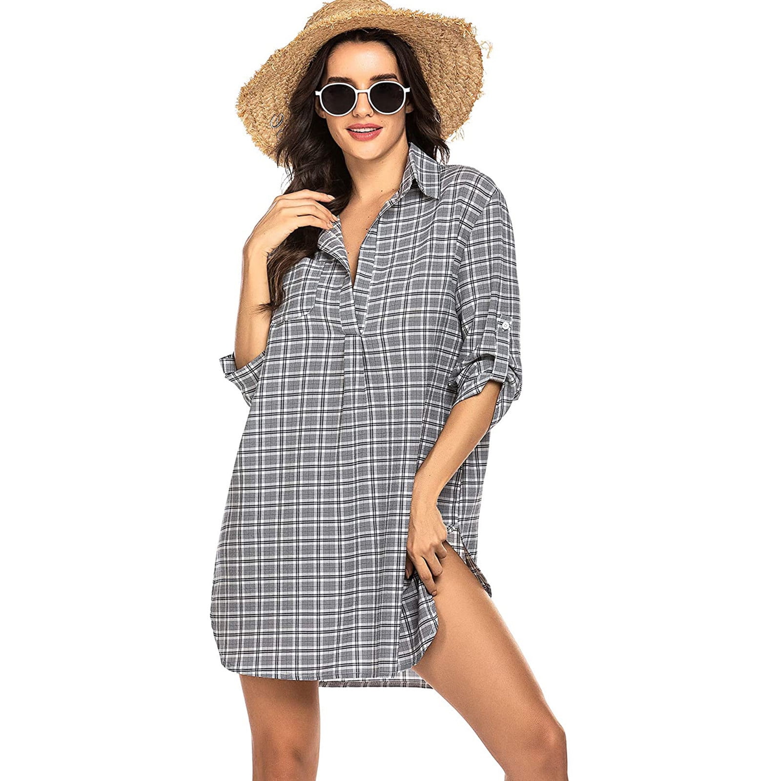 Frostluinai Oversized Button Down Shirts For Women Loose Swimsuit Beach ...