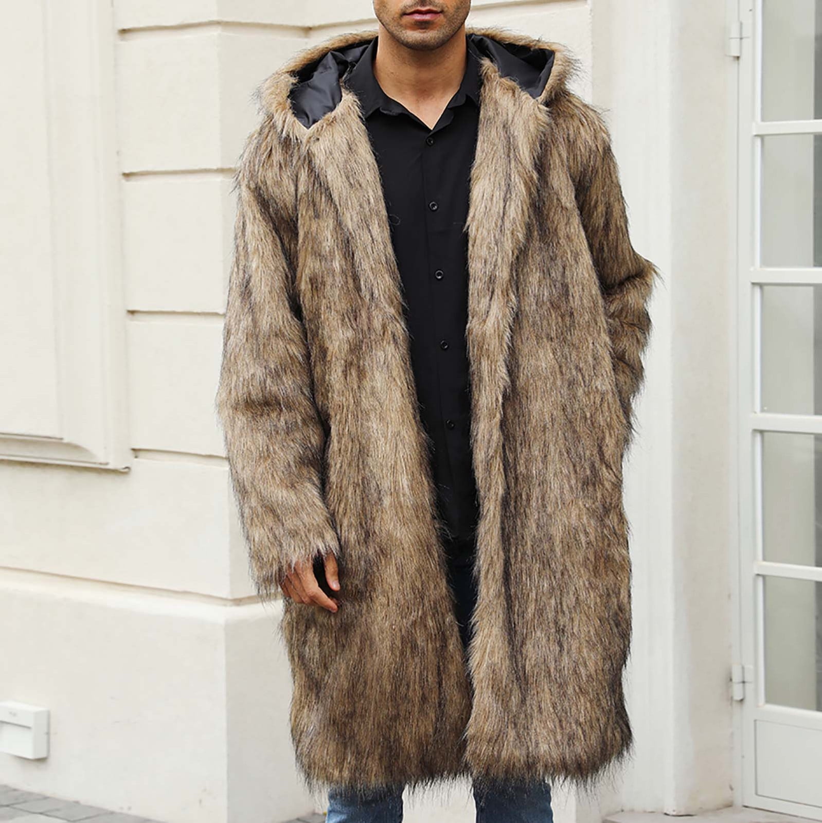 Frostluinai Oversized Hooded Winter Coats Men Warm Shaggy Faux Fur ...