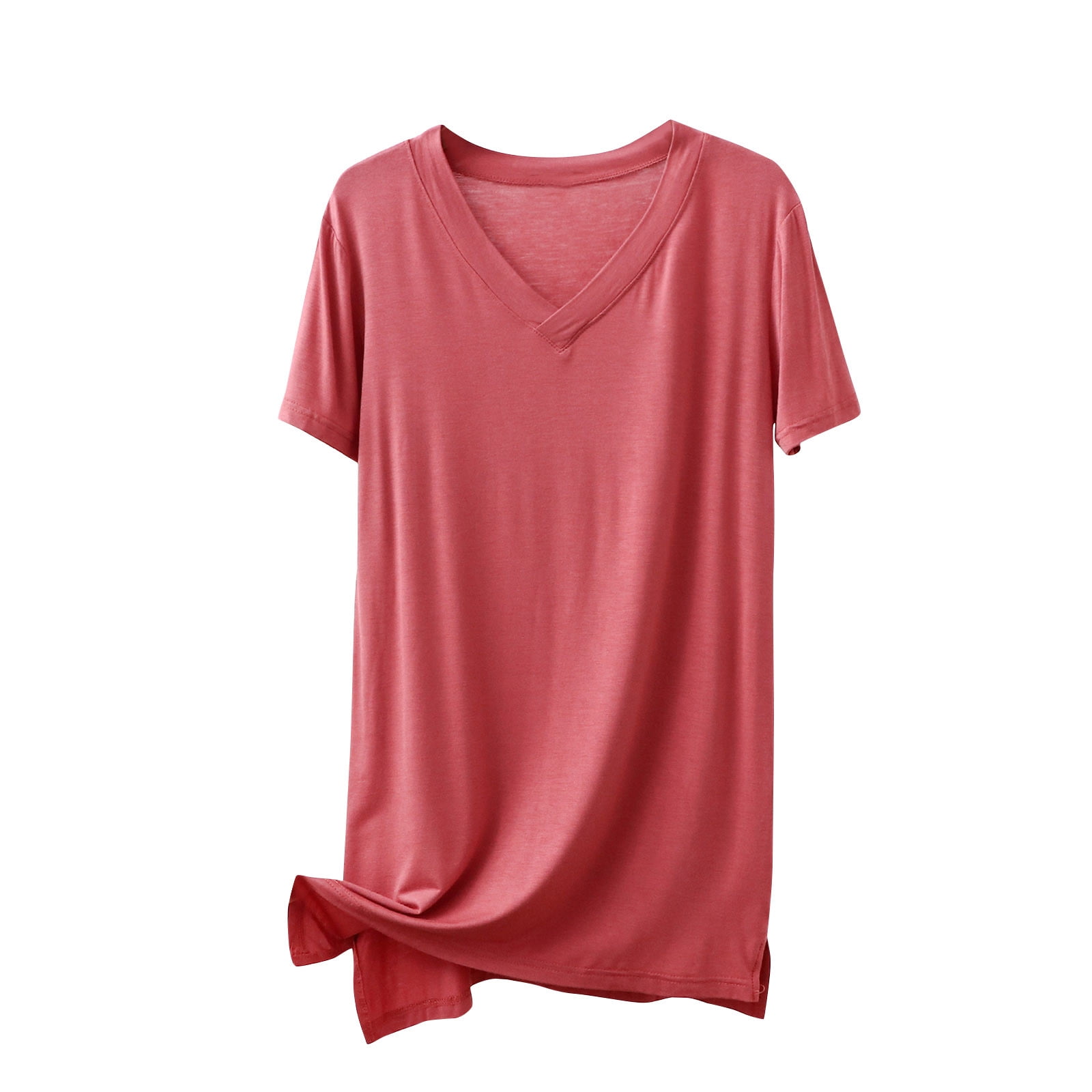 Frostluinai Oversized Long Shirts for Women V Neck Short Sleeve Tops ...