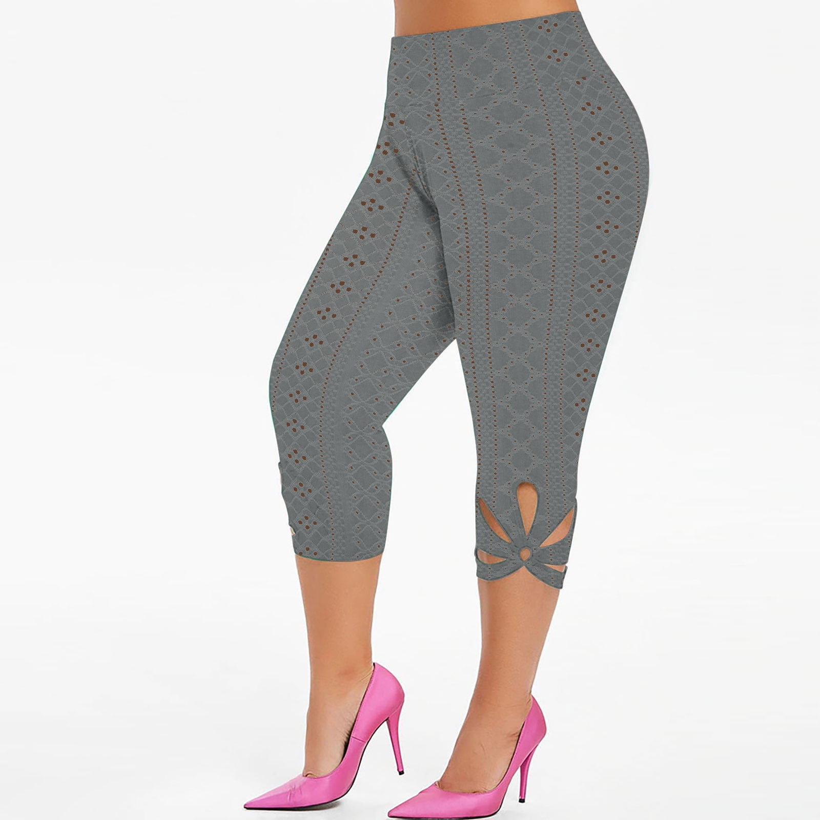 Frostluinai Plus Size Capris for Women Eyelet Embroidery High Waist ...