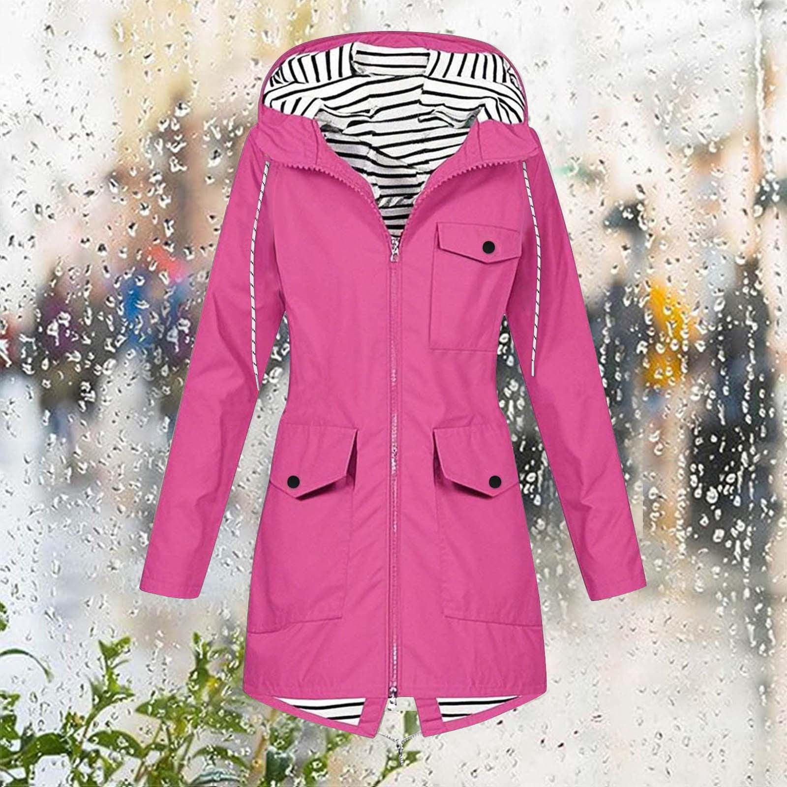 Frostluinai Raincoat Women Waterproof Long Hooded Trench Coats Lined ...