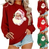 Frostluinai Santa Claus Womens Sweatshirts Crew Neck Long Sleeve Casual ...