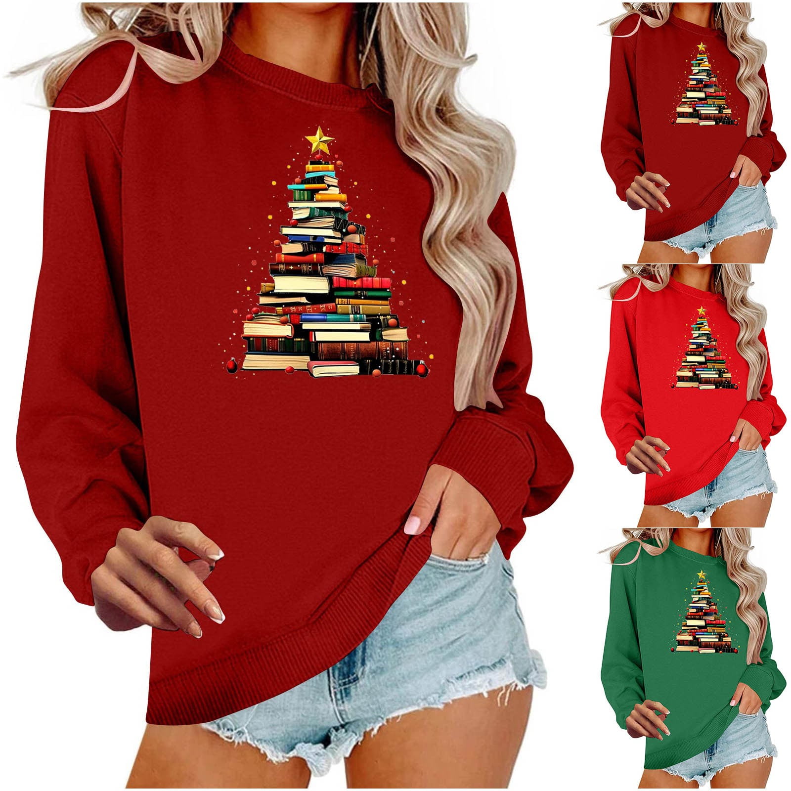 Frostluinai Santa Claus Womens Sweatshirts Crew Neck Long Sleeve Casual ...