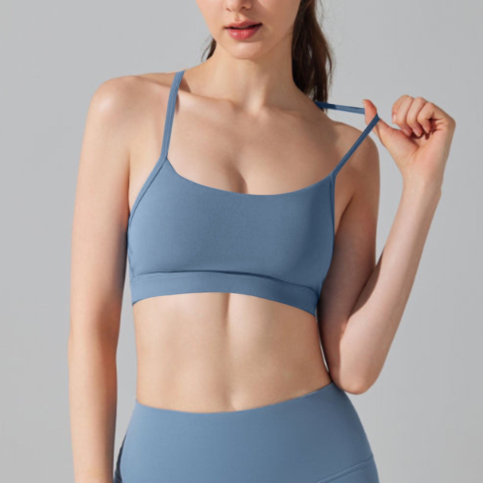 Frostluinai Sport Bras for Women Y Back Racerback Yoga Workout Crop Bras Solid Spaghetti Strap ...
