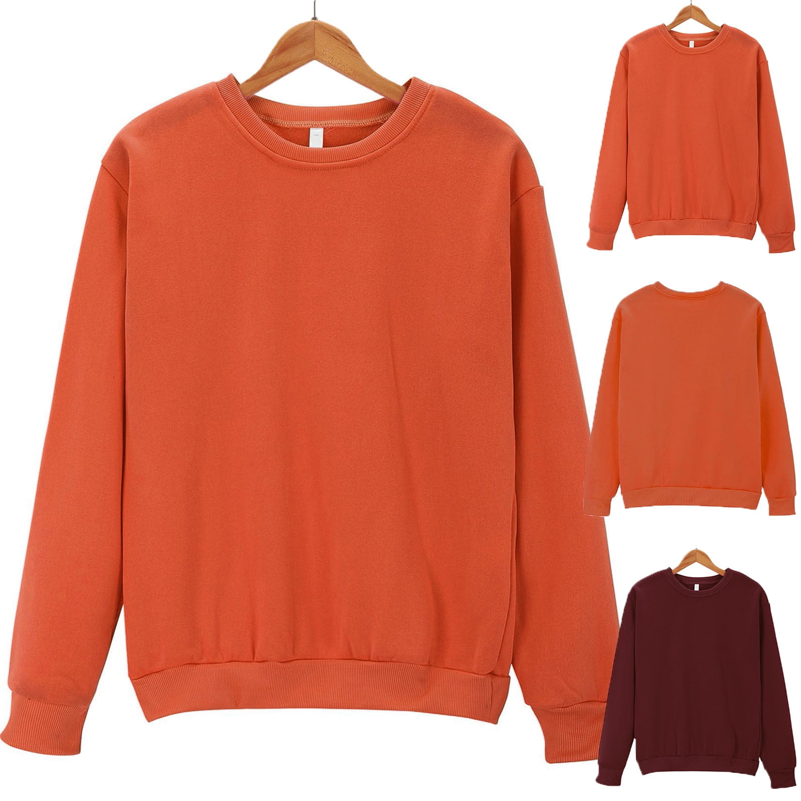 Frostluinai Sweatshirts for Women Solid Color Pullover Tops Crew Neck ...