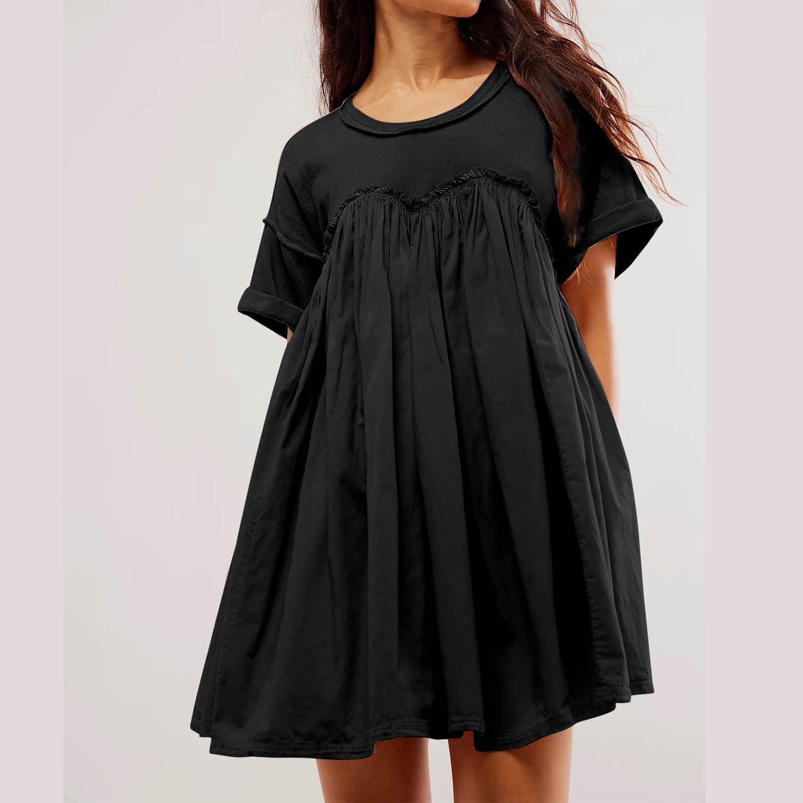Frostluinai T Shirts Dress for Women Short Sleeve Pleated Mini Dress ...