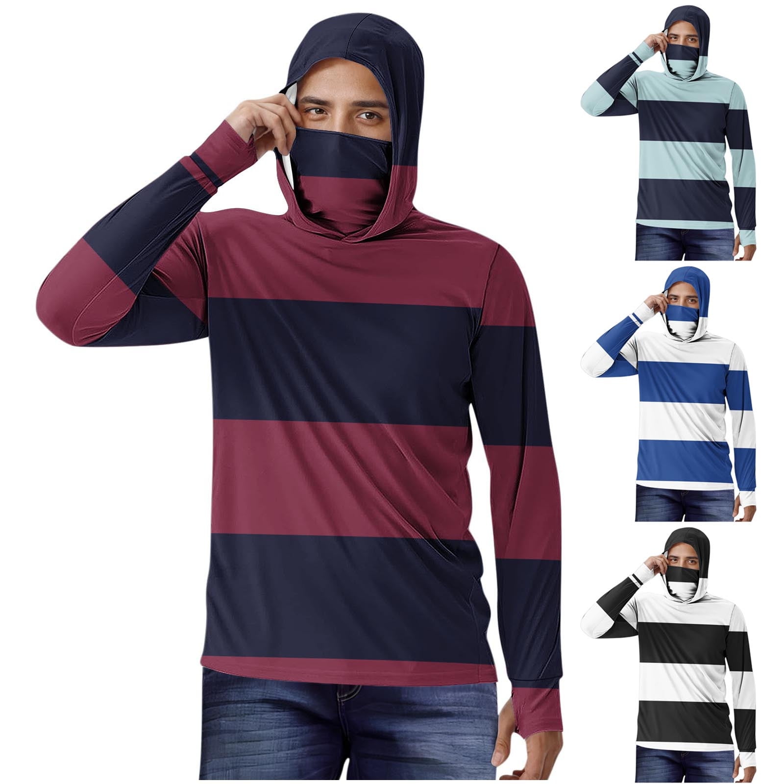 Frostluinai UPF 50+ Men’s Long Sleeve Fishing Shirt with Mask Striped ...