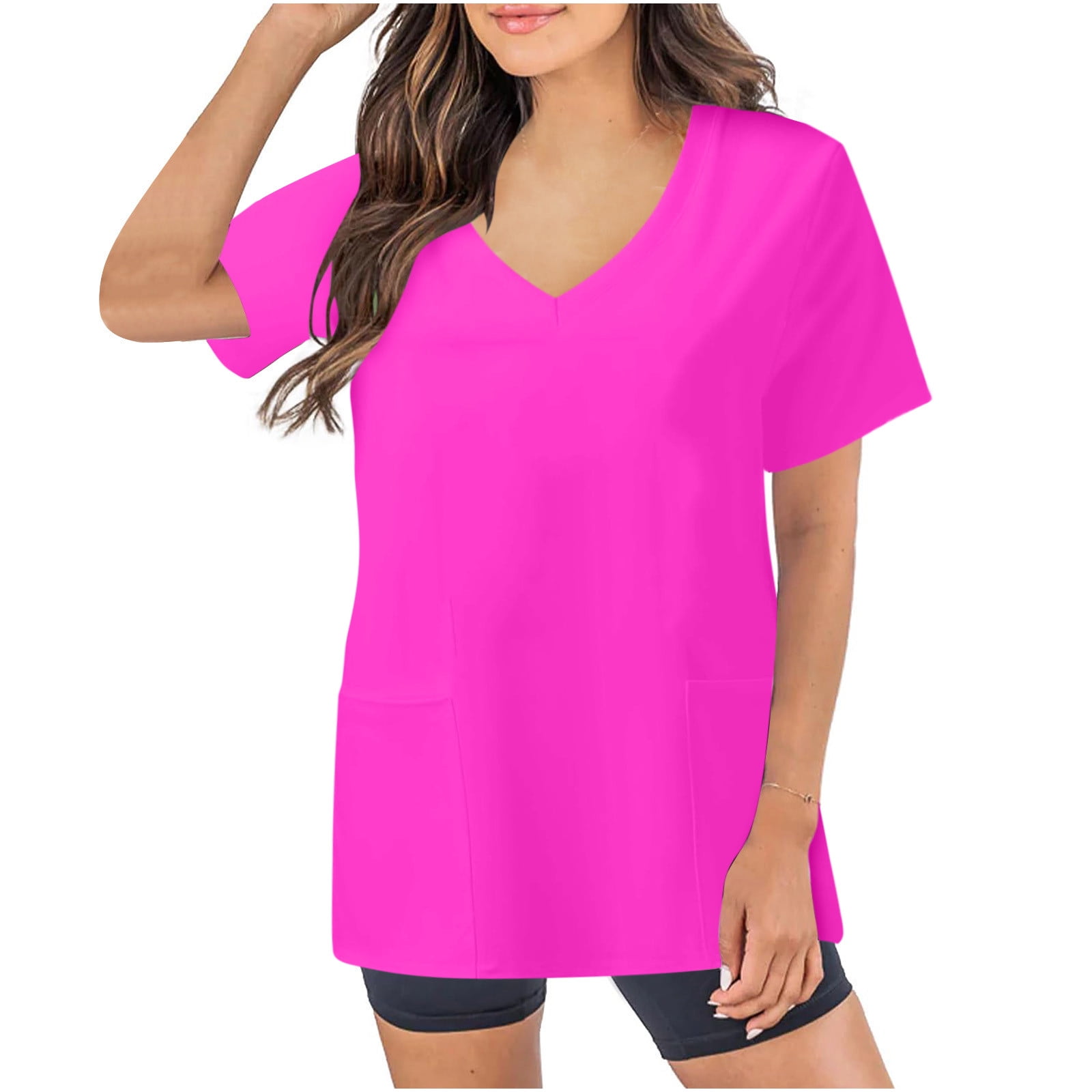 Frostluinai V Neck Scrubs for Women Short Sleeve Lounge Scrub Tops ...