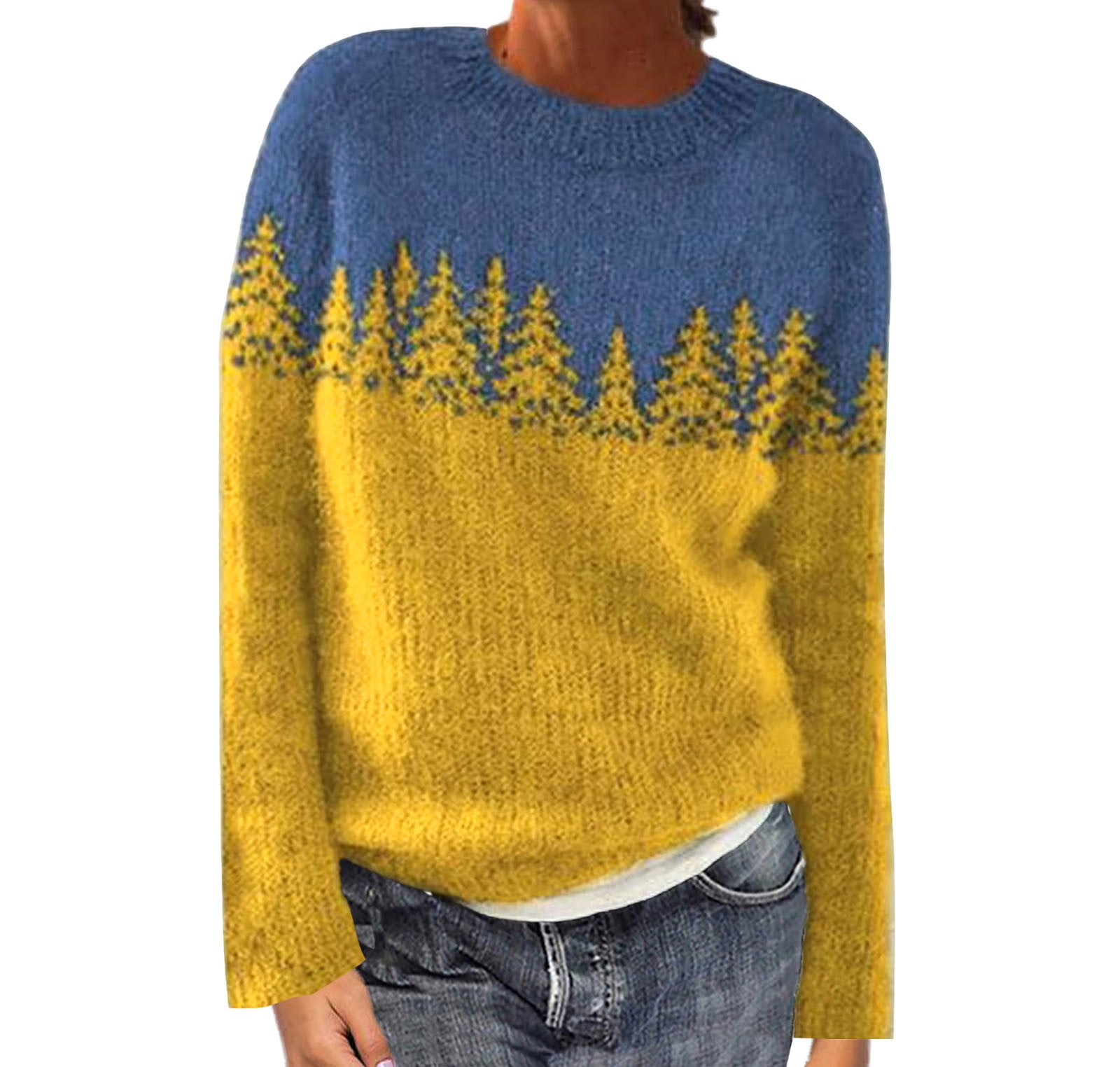 Frostluinai Vintage Sweaters for Women Long Sleeve Color Block Knit ...