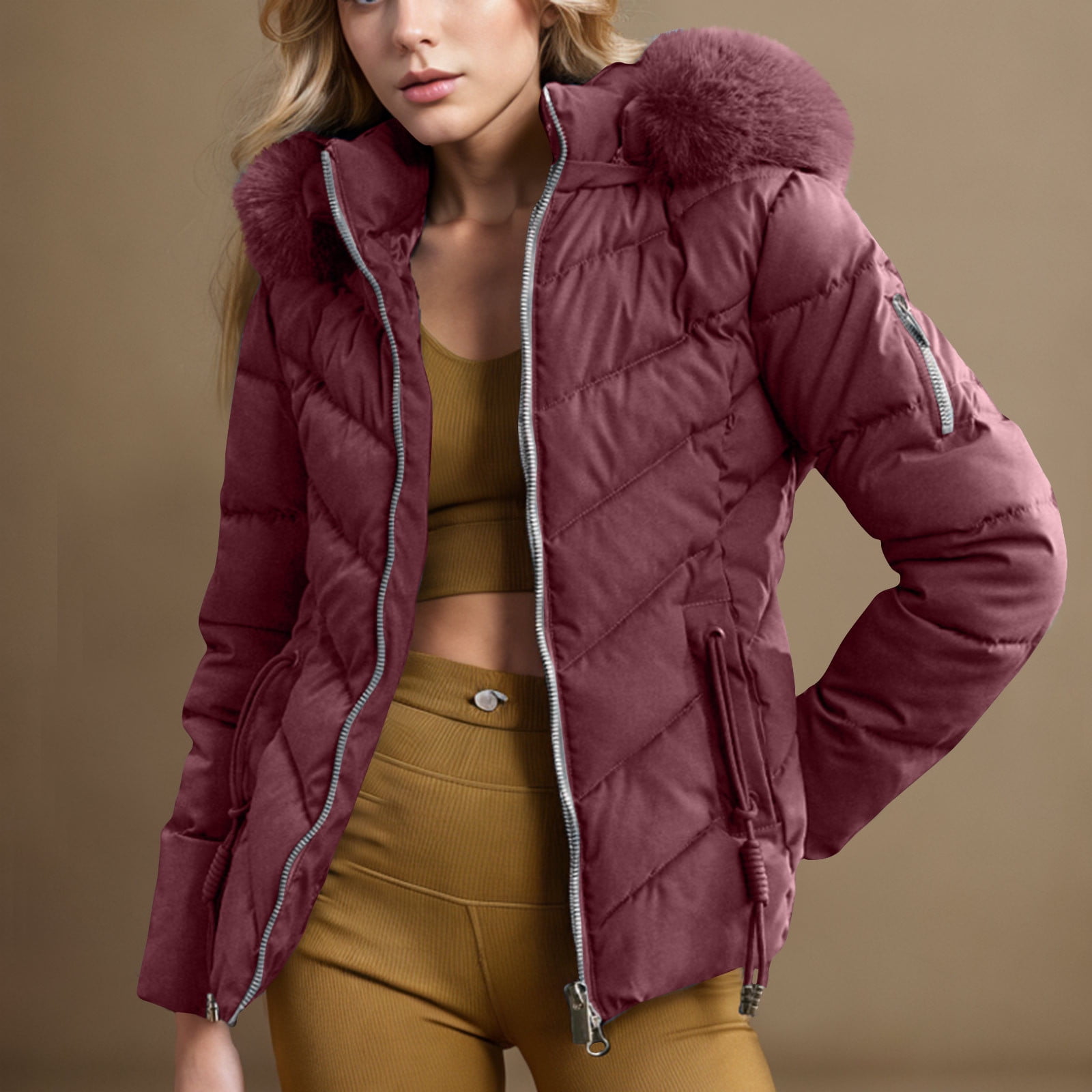 Frostluinai Winter Puffer Jacket for Women Full Zip Long Sleeve Warm ...