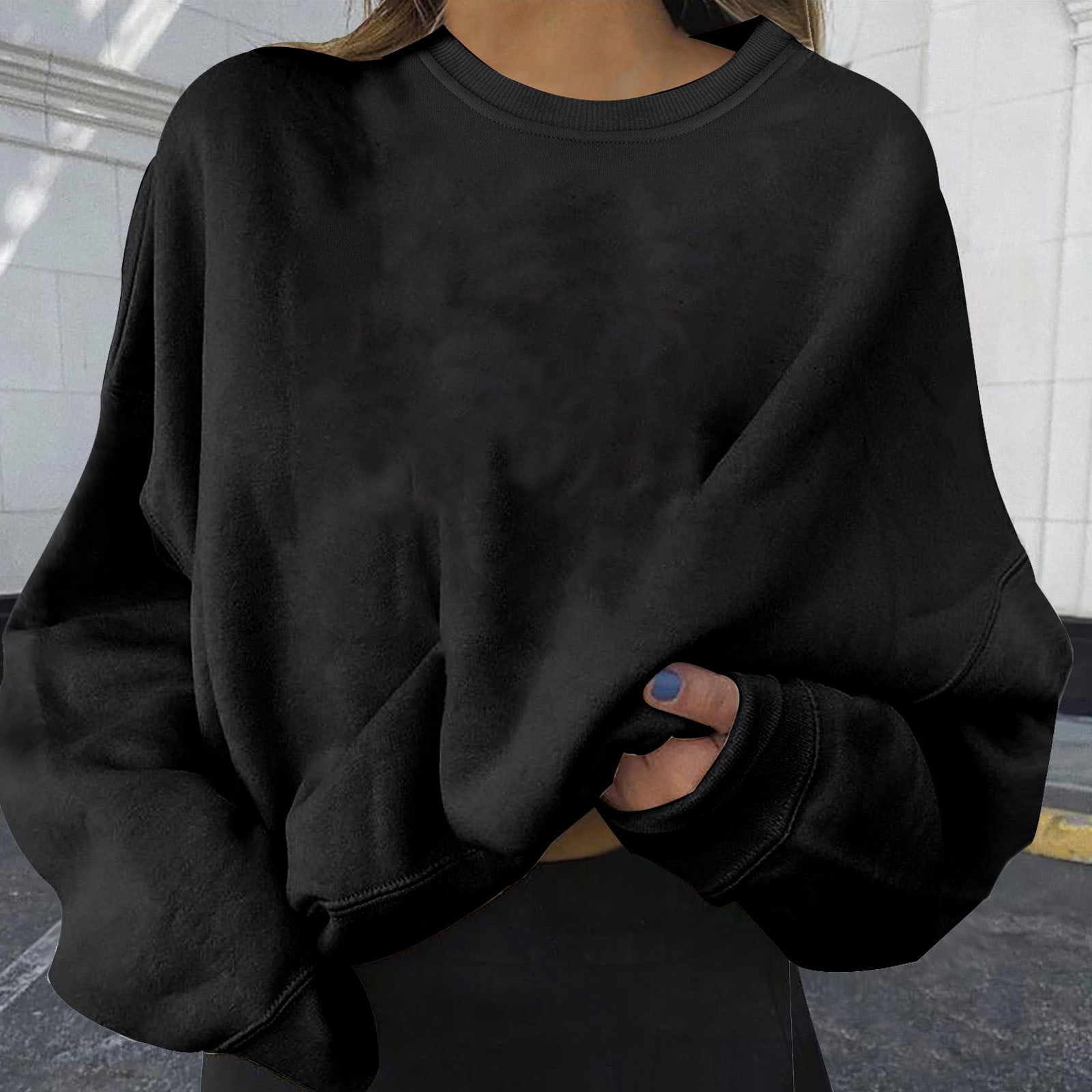 Frostluinai Women Cropped Sweatshirt Long Sleeve Pullover Crew Neck ...
