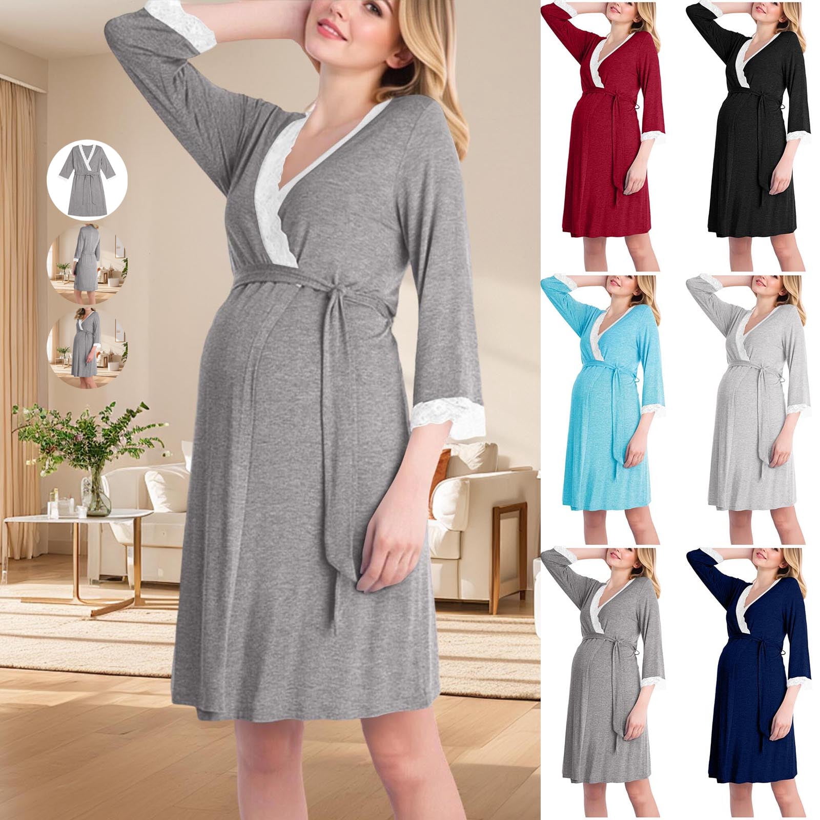 Frostluinai Women Maternity Nursing Robes 3/4 Sleeves Loungewear Dress ...