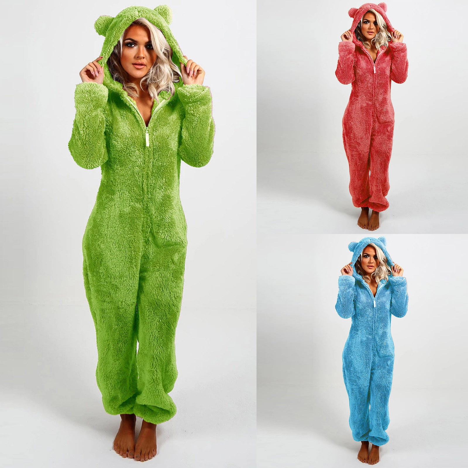 Frostluinai Women One Piece Outfit Jumpsuit Fuzzy Sherpa Hooded Romper ...