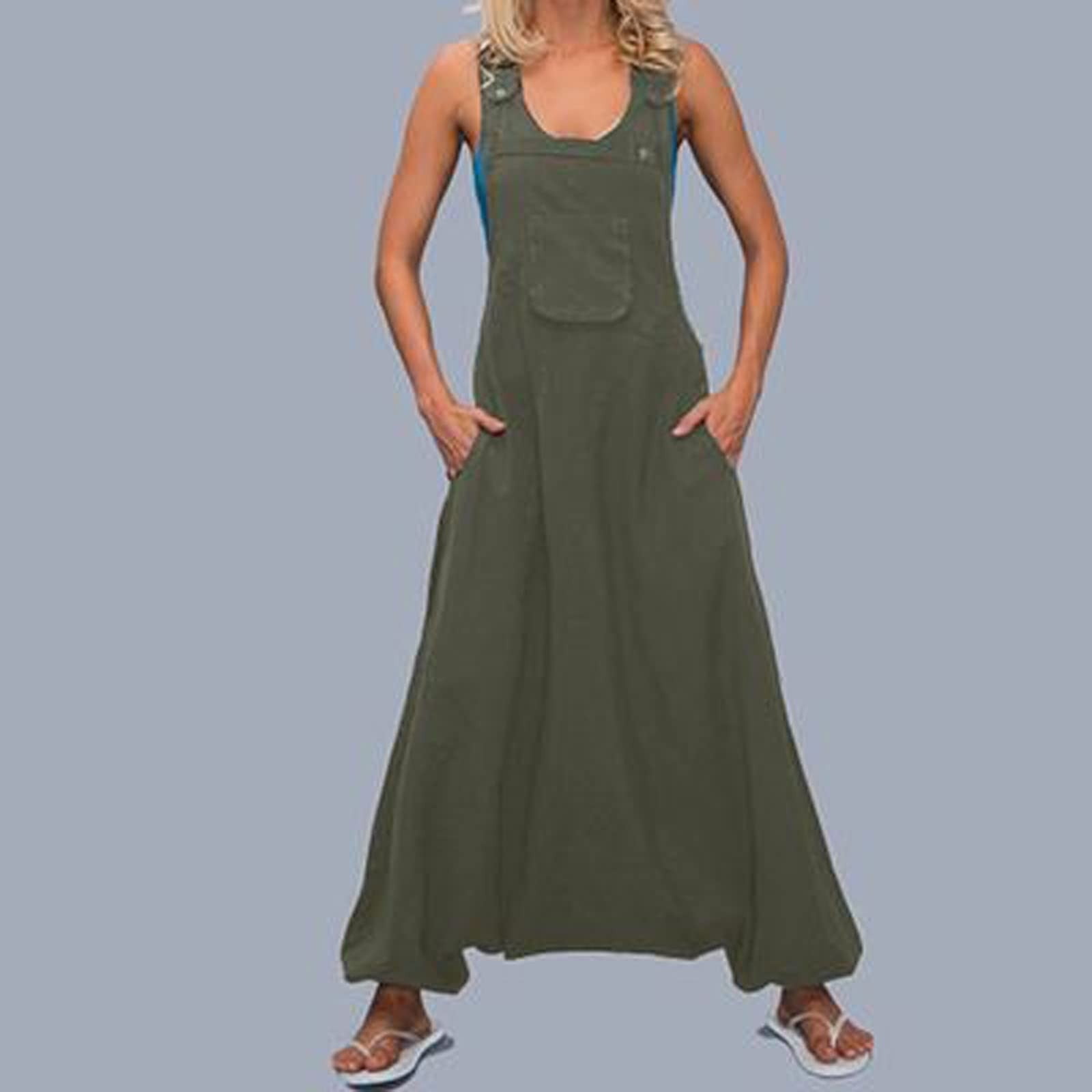 Frostluinai Women Overalls Jumpsuits Cotton Linen Sleeveless Baggy Bibs ...