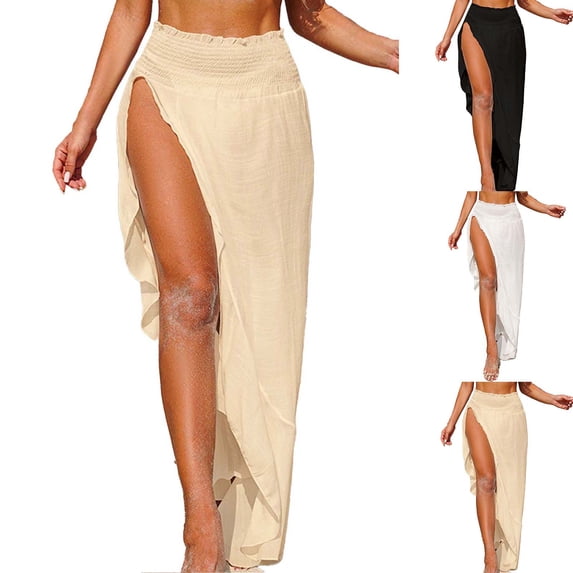 Frostluinai Women Sarong Ruffle Ruched Swimsuit Cover Up Skirt High ...