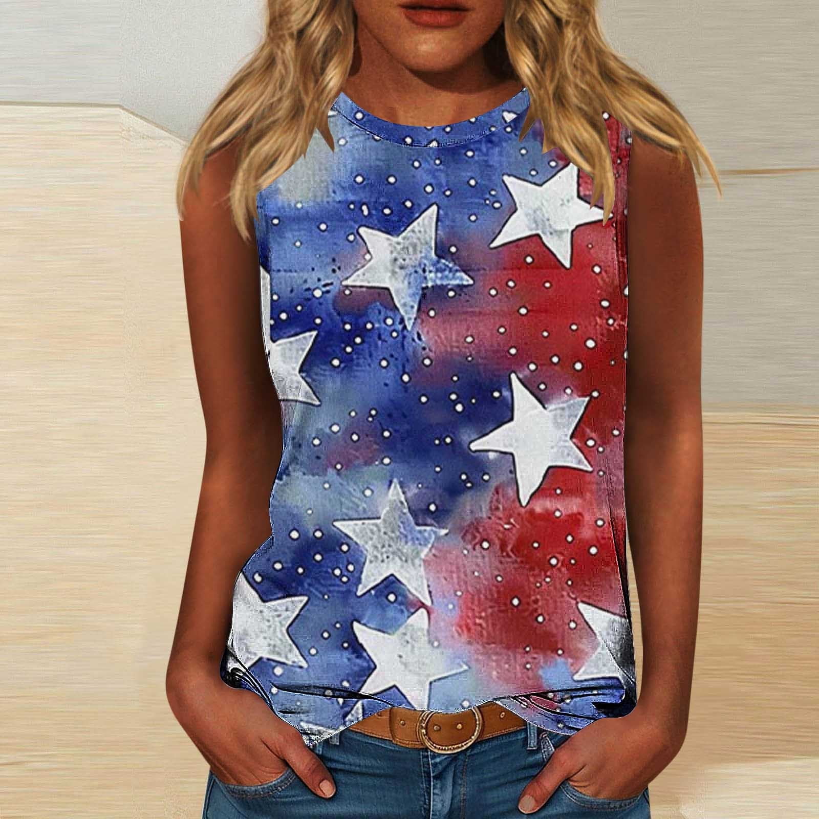 Frostluinai Women's 4th of July Tank Tops Sleeveless Red White and Blue ...