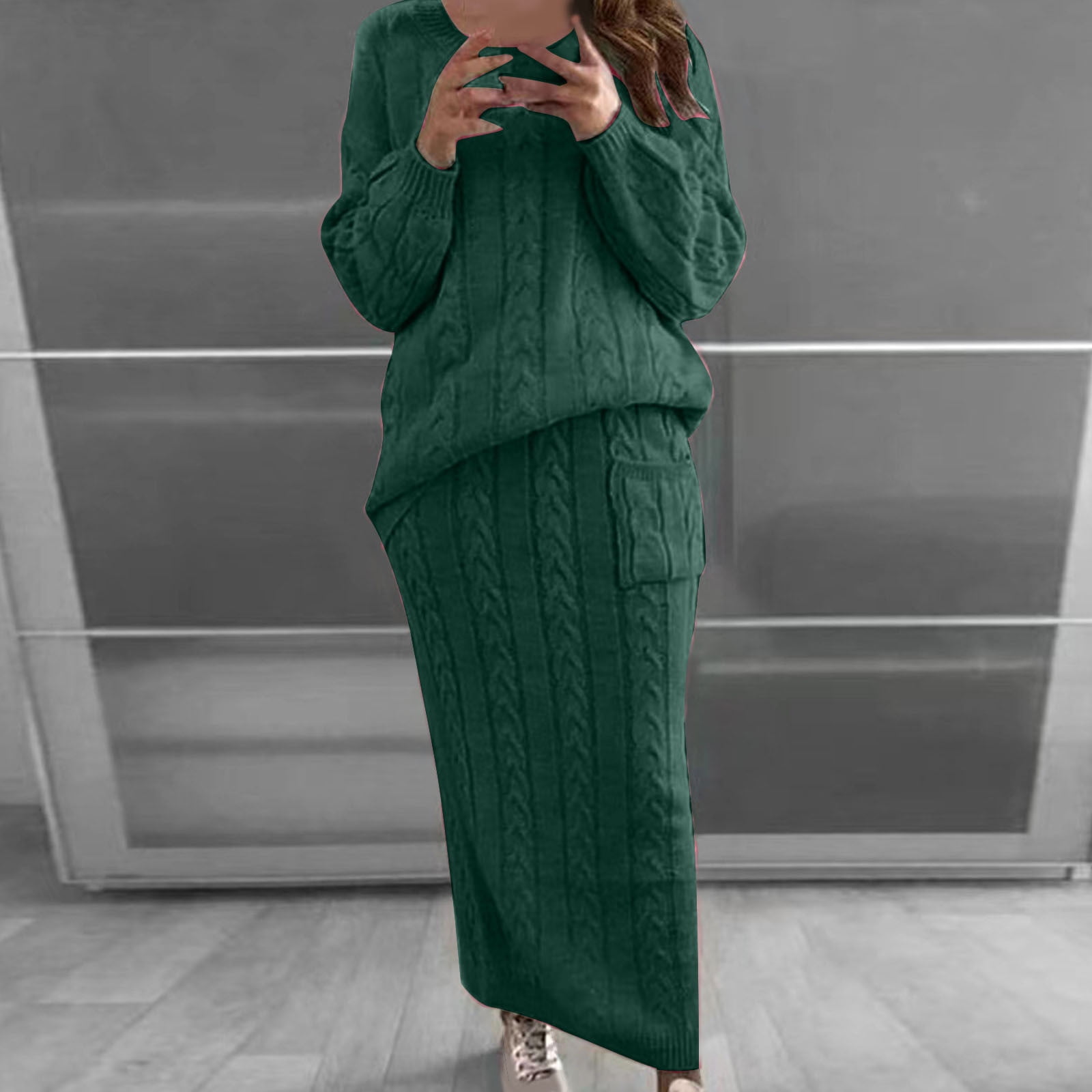 Frostluinai Women's Cable Knit Sweater Sets Chunky Sets 2 Piece Long ...