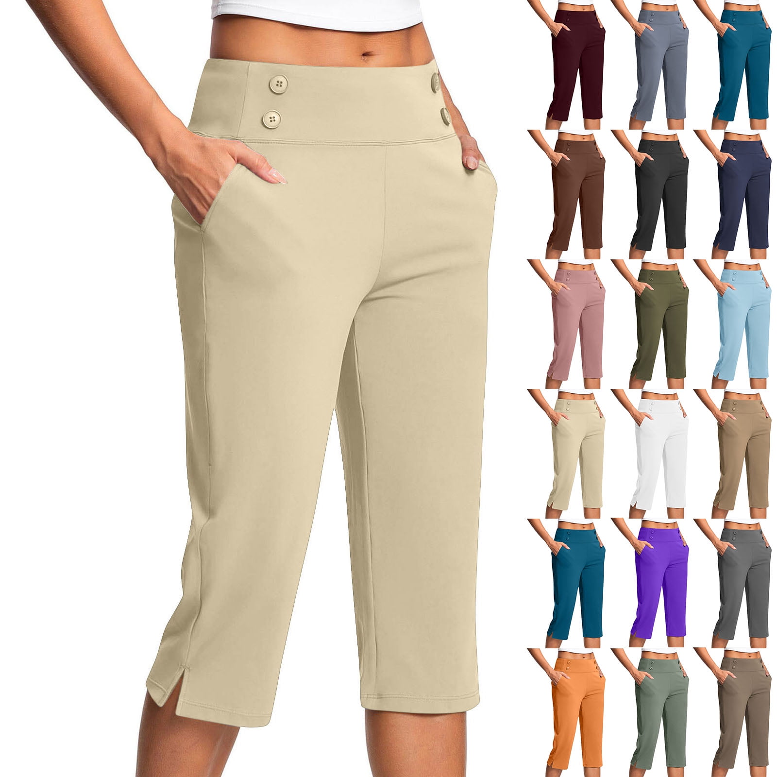Frostluinai Women's Capri Yoga Pants Tummy Control High Waist Workout Sweatpants Solid Causal ...