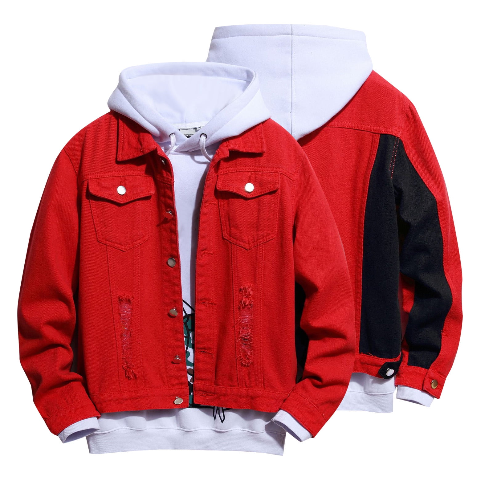 Frostluinai Women's Color Block Denim Jackets Long Sleeve Ripped ...