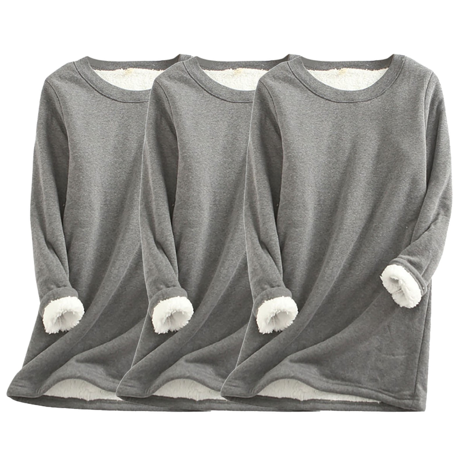 Frostluinai Women's Fleece Lined Sweatshirts 3 Pack Crew Neck Long ...