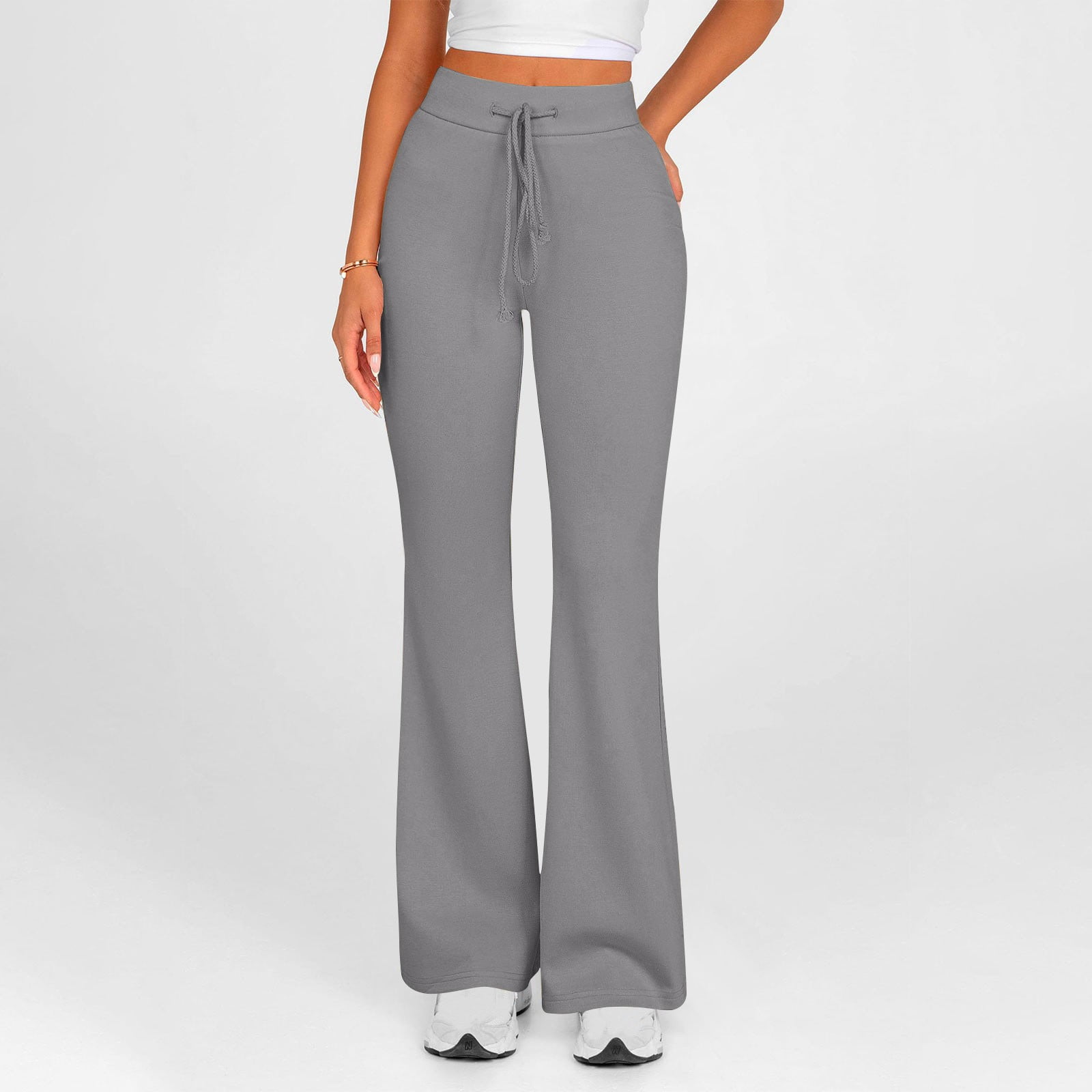 Frostluinai Women's High Waist Flare Pants Drawstring Yoga Sport Wide ...