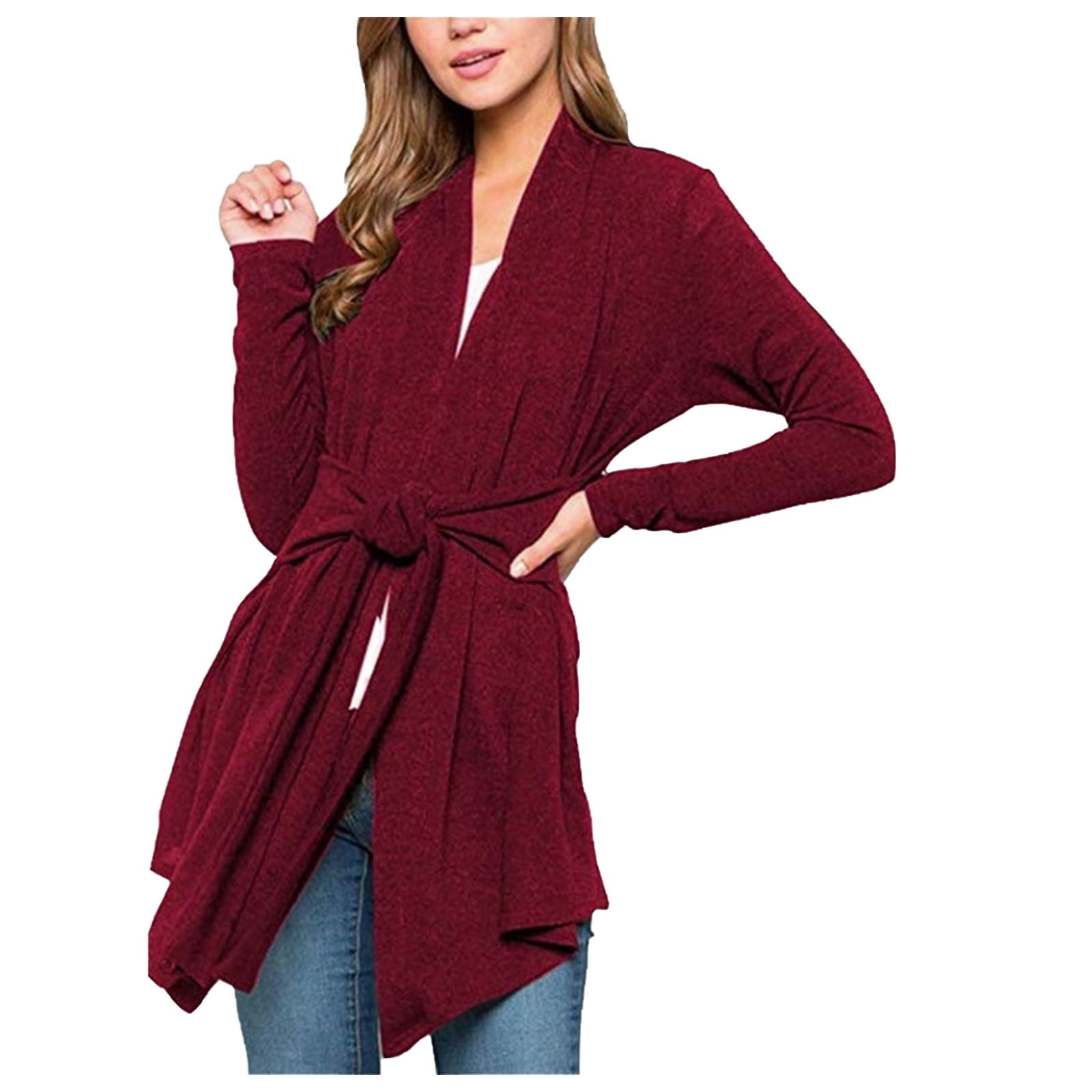 Frostluinai Women's Lightweight Draped Cardigan Open Front Sash Tie 2 ...
