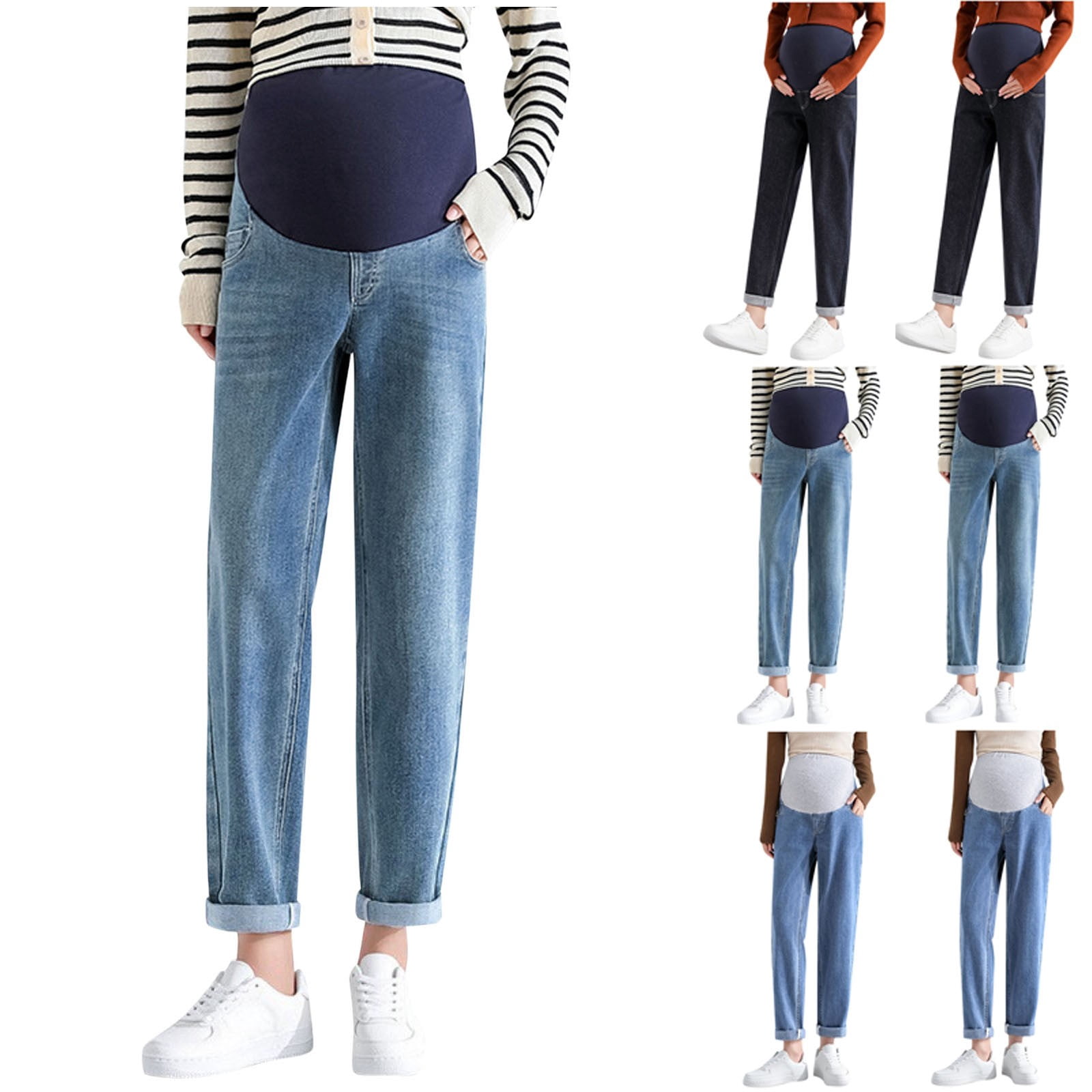 Frostluinai Women's Maternity Jeans Over Belly Comfy Stretch Boyfriend ...