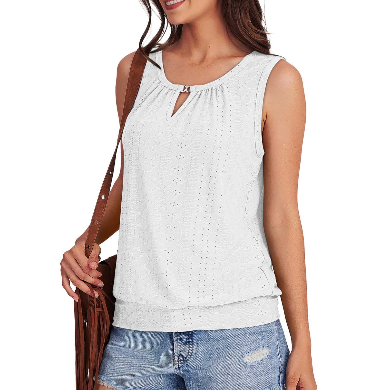 Frostluinai Women's Summer Tank Tops Sleeveless Eyelet Embroidery Tanks ...