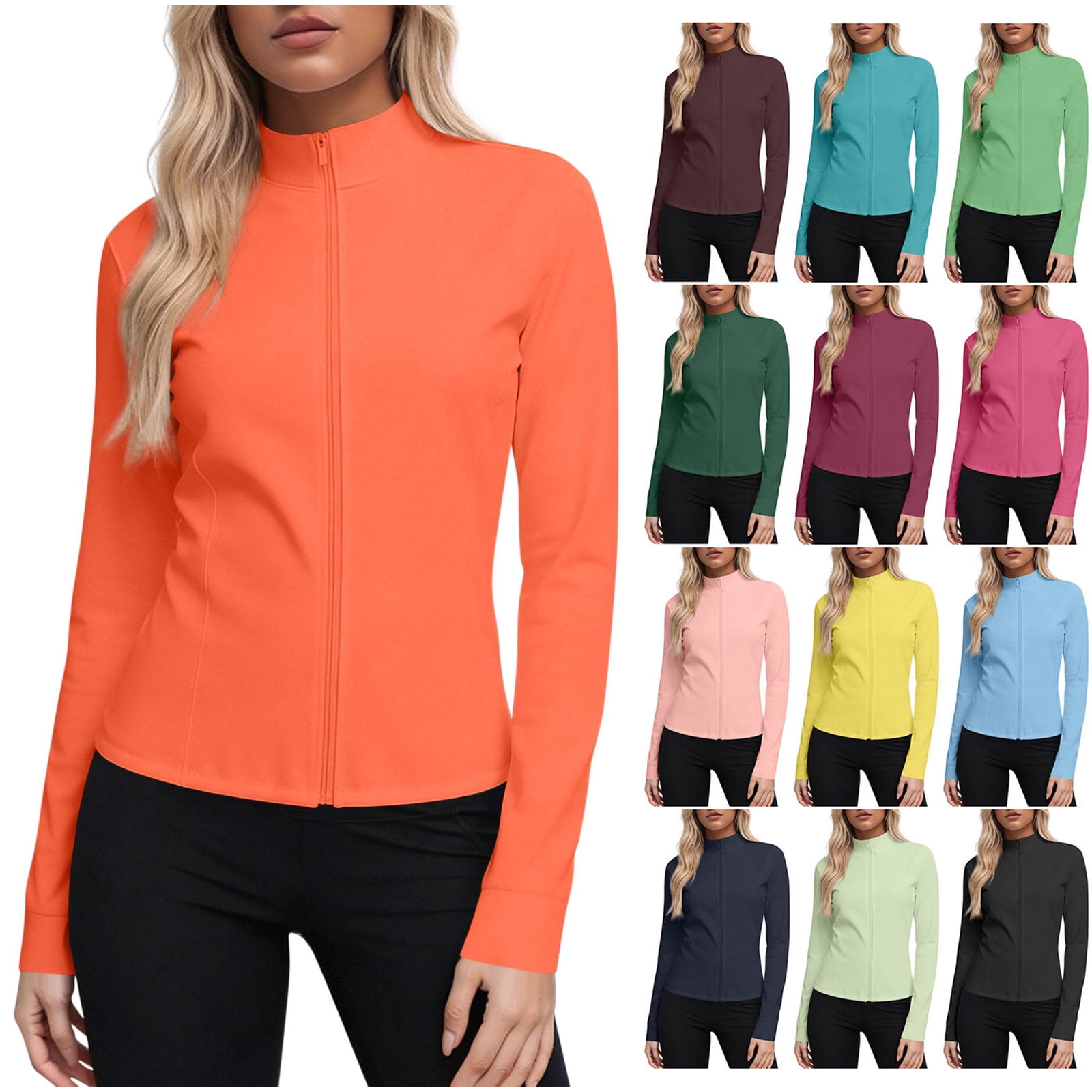 Frostluinai Women's UPF 50+ Zip Up Jacket Long Sleeve Cropped Slim Fit ...