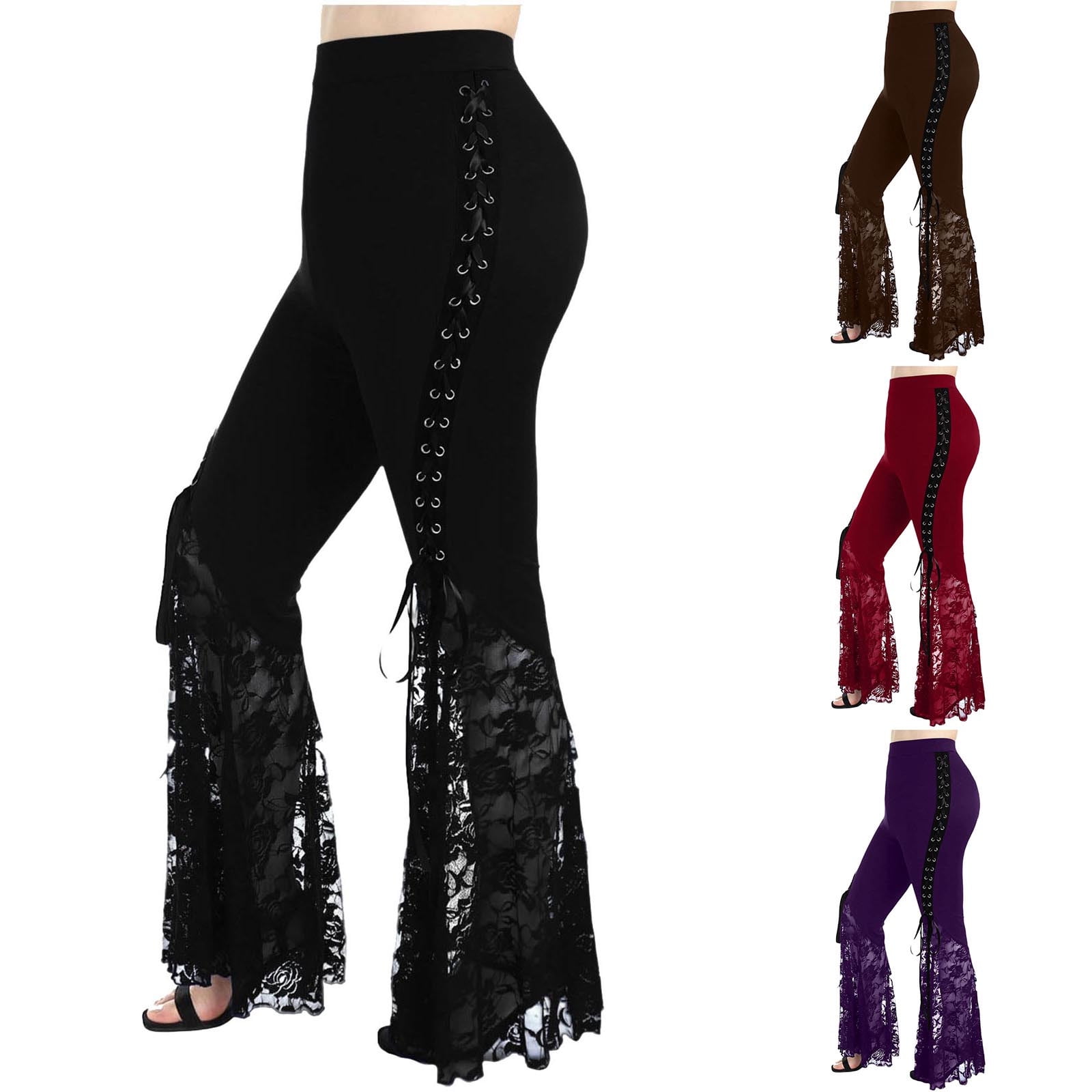 Frostluinai Womens Medieval Renaissance Flare Pants High Waist Stretchy ...