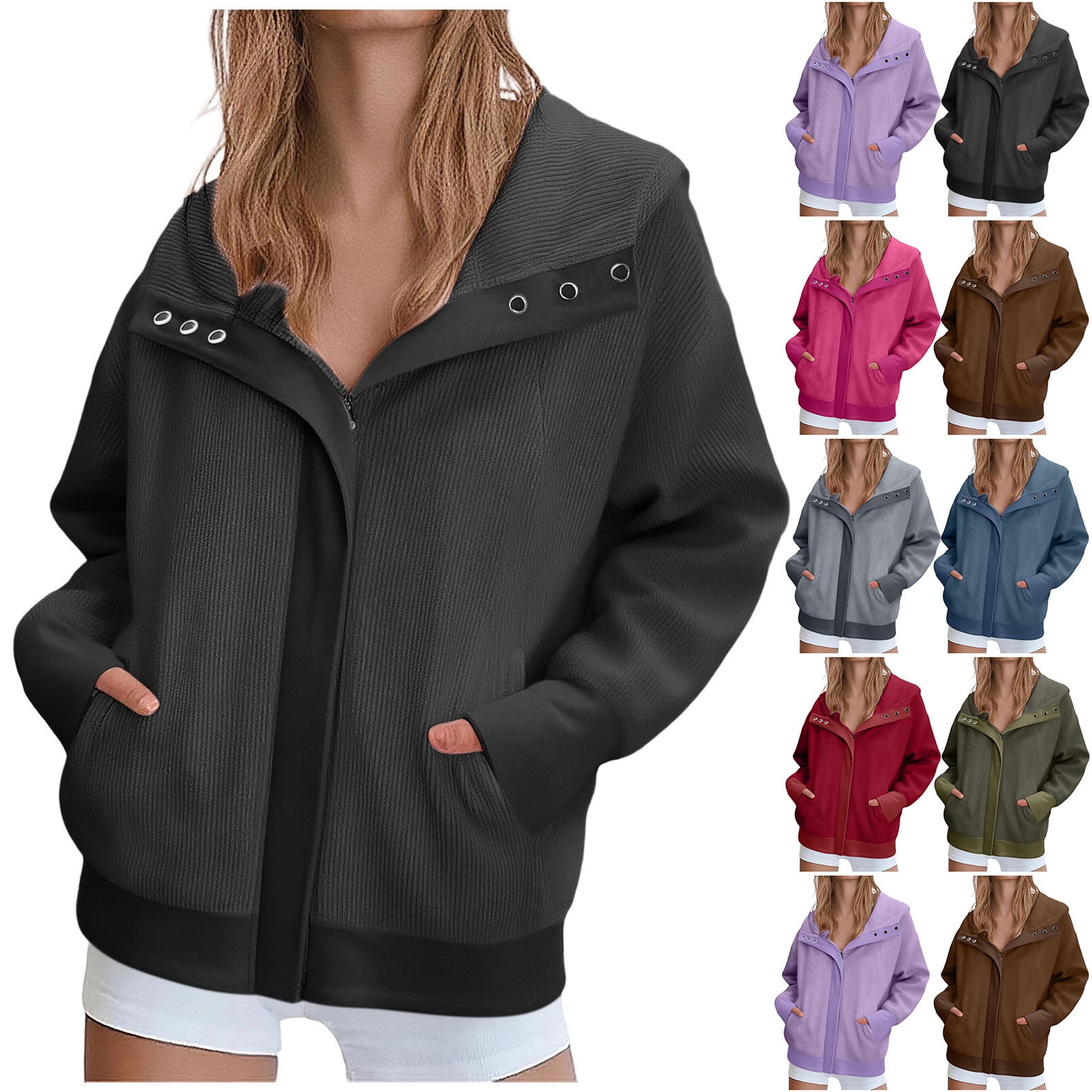 Frostluinai Womens Oversized Hoodies with Pockets Button Up Long Sleeve ...