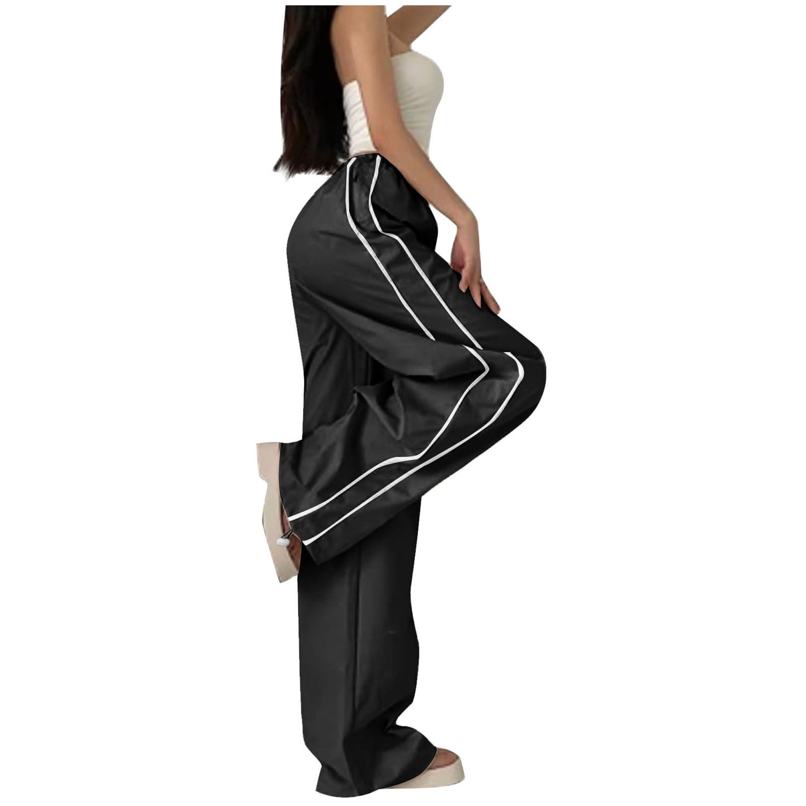 Frostluinai Womens Parachute Pants Wide Leg Baggy Pants Y2K Elastic ...