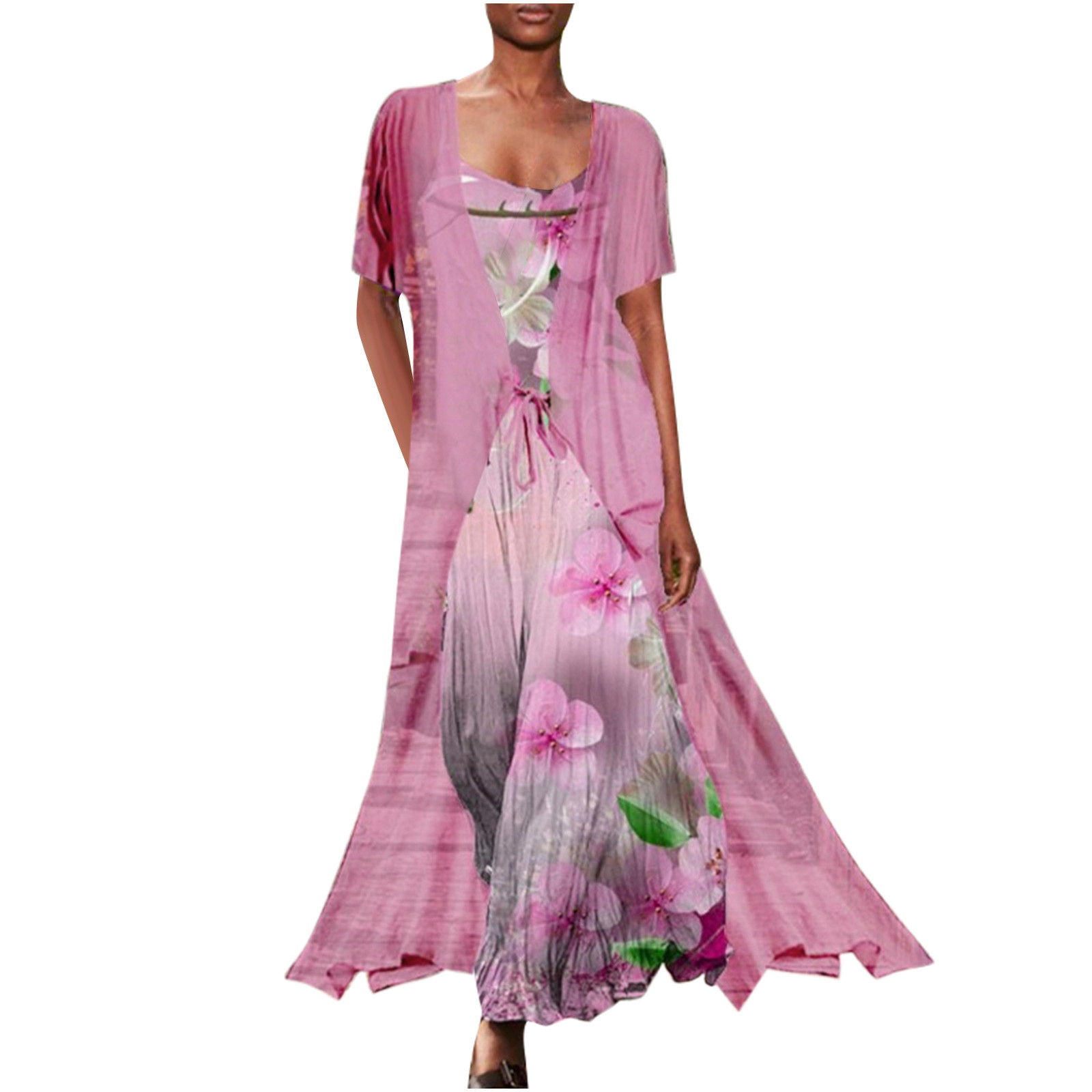 Frostluinai Womens Plus Size Dresses Summer Sun Dress Floral Flowy ...