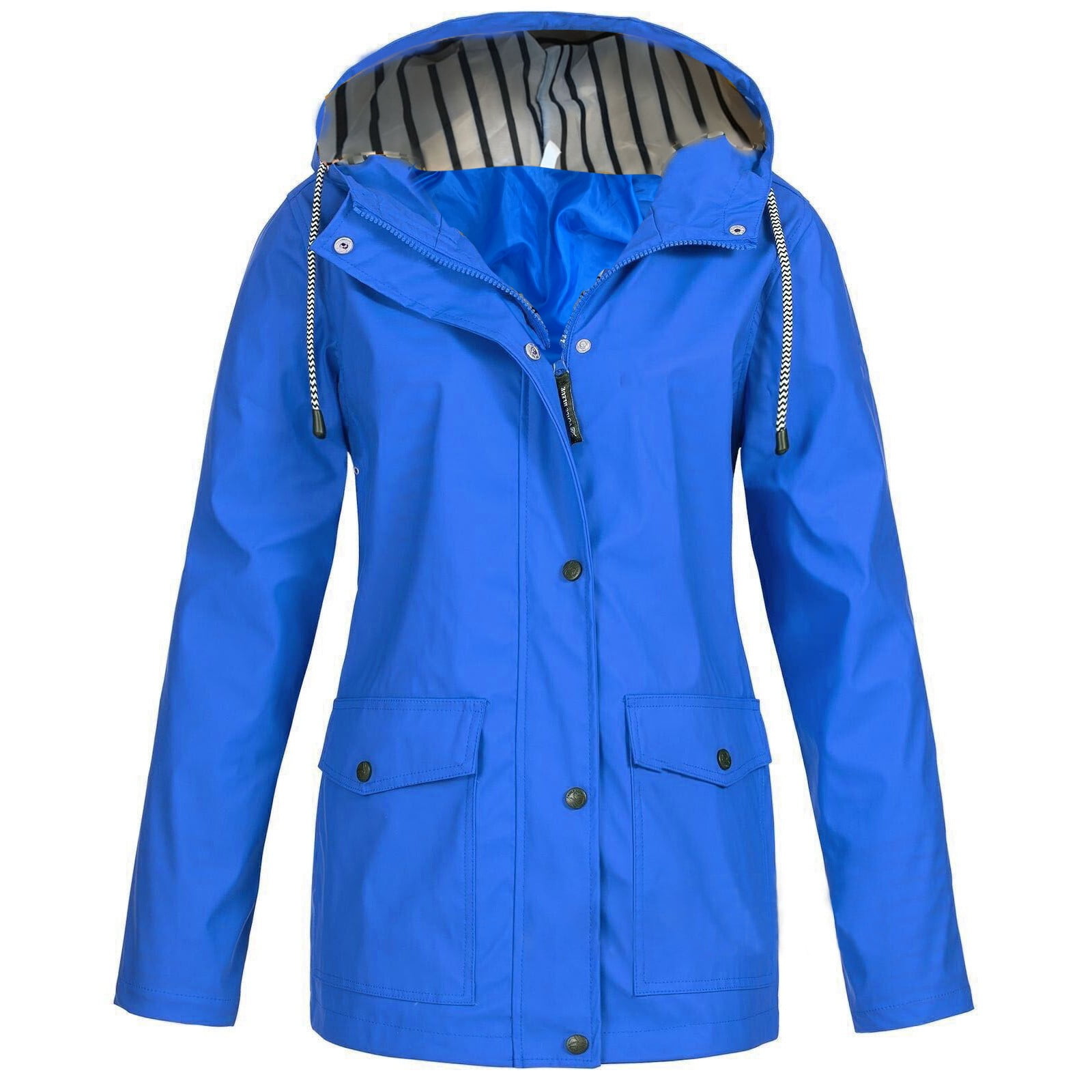 Frostluinai Womens Rain Jacket with Hood Waterproof Striped Lined Rain ...