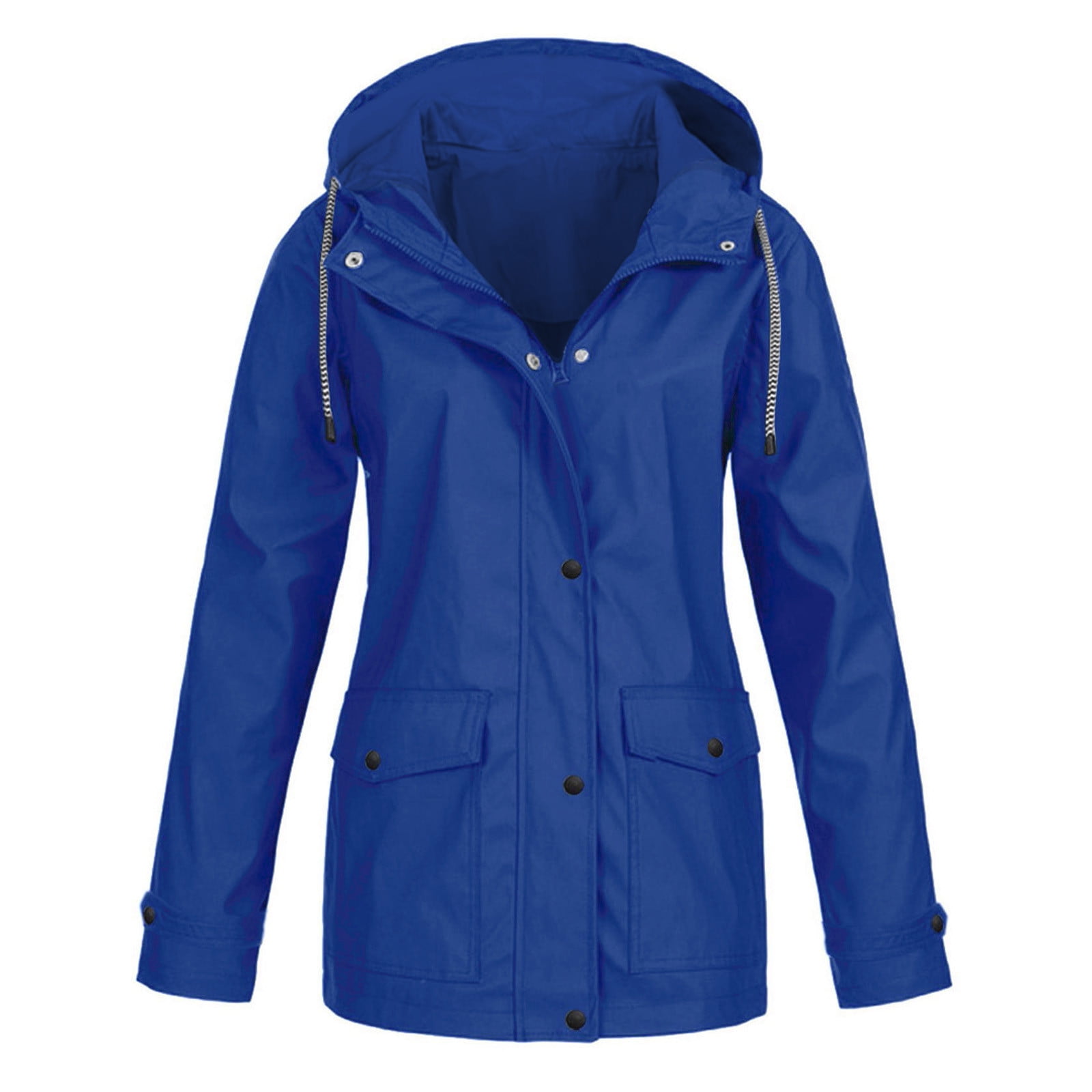 Frostluinai Womens Rain Jacket with Hood Waterproof Zipper Button Rain ...