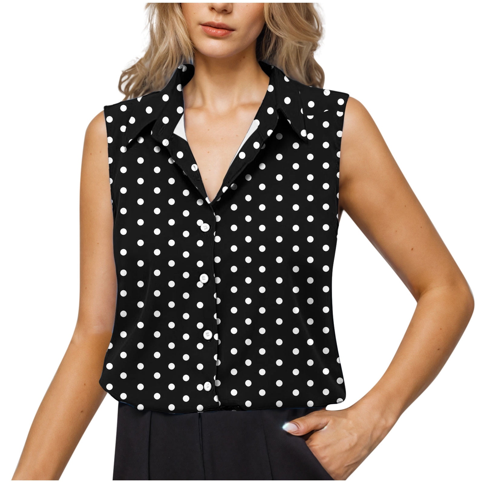 Frostluinai Womens Sleeveless Button Down Shirts Lapel Collar Tank Tops ...
