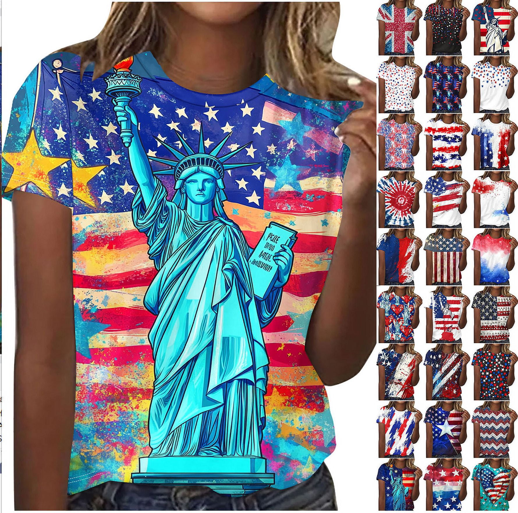 Frostluinai Womens Stars and Stripes T Shirts Short Sleeve Crew Neck ...