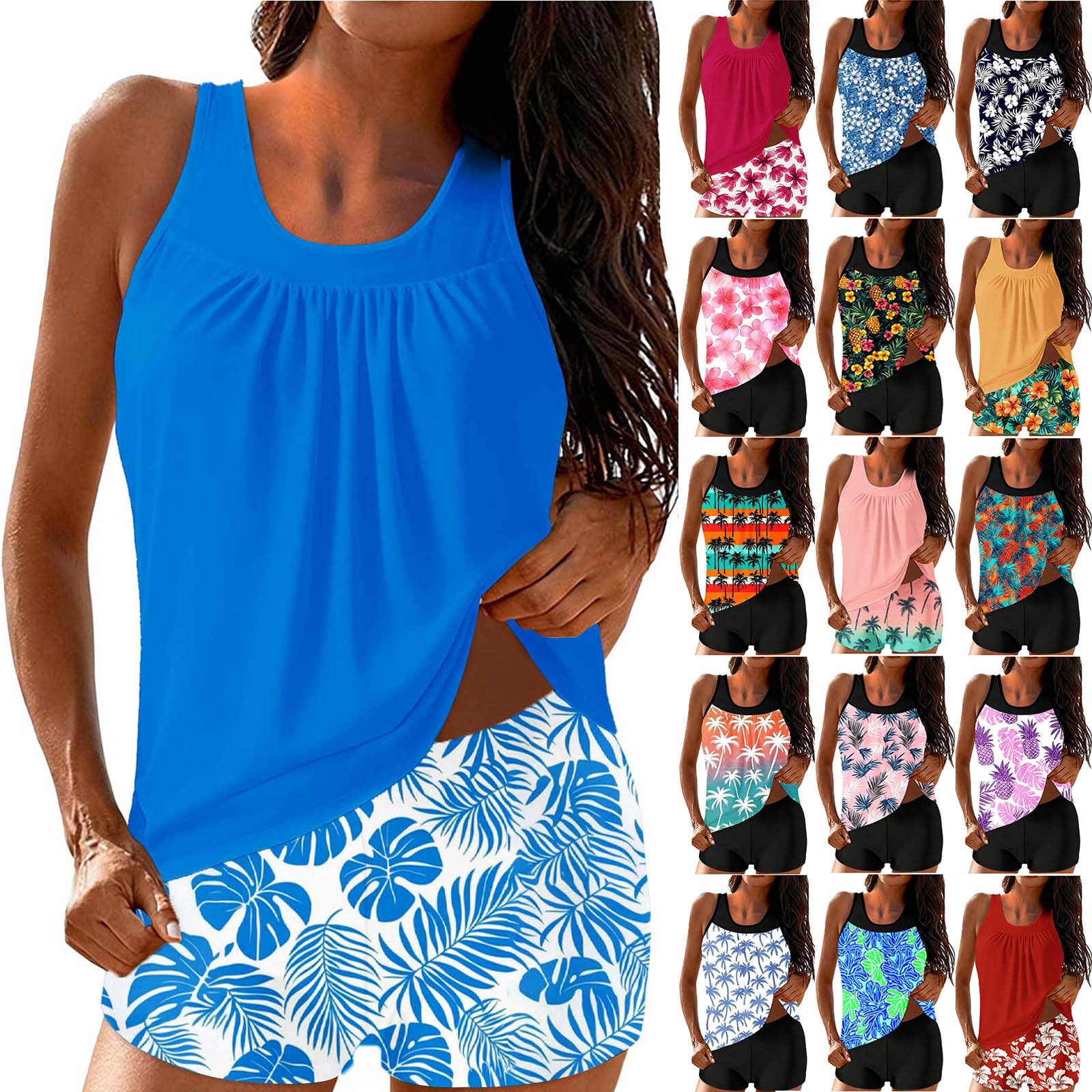 Frostluinai Womens Tummy Control Tankini Swimsuits Palm Trees Print ...