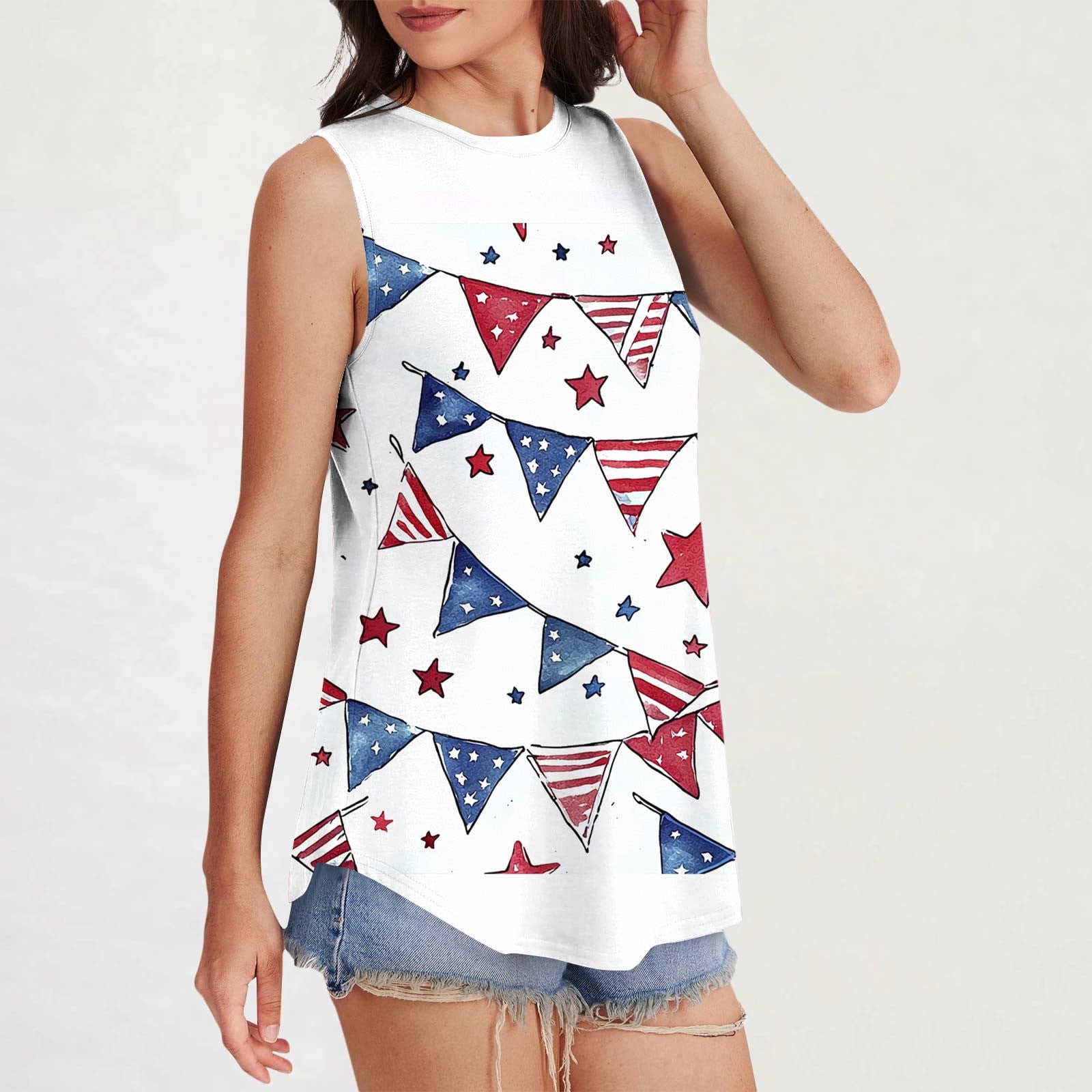 Frostluinai Womens USA Independence Day Sleeveless Shirts Crewneck ...