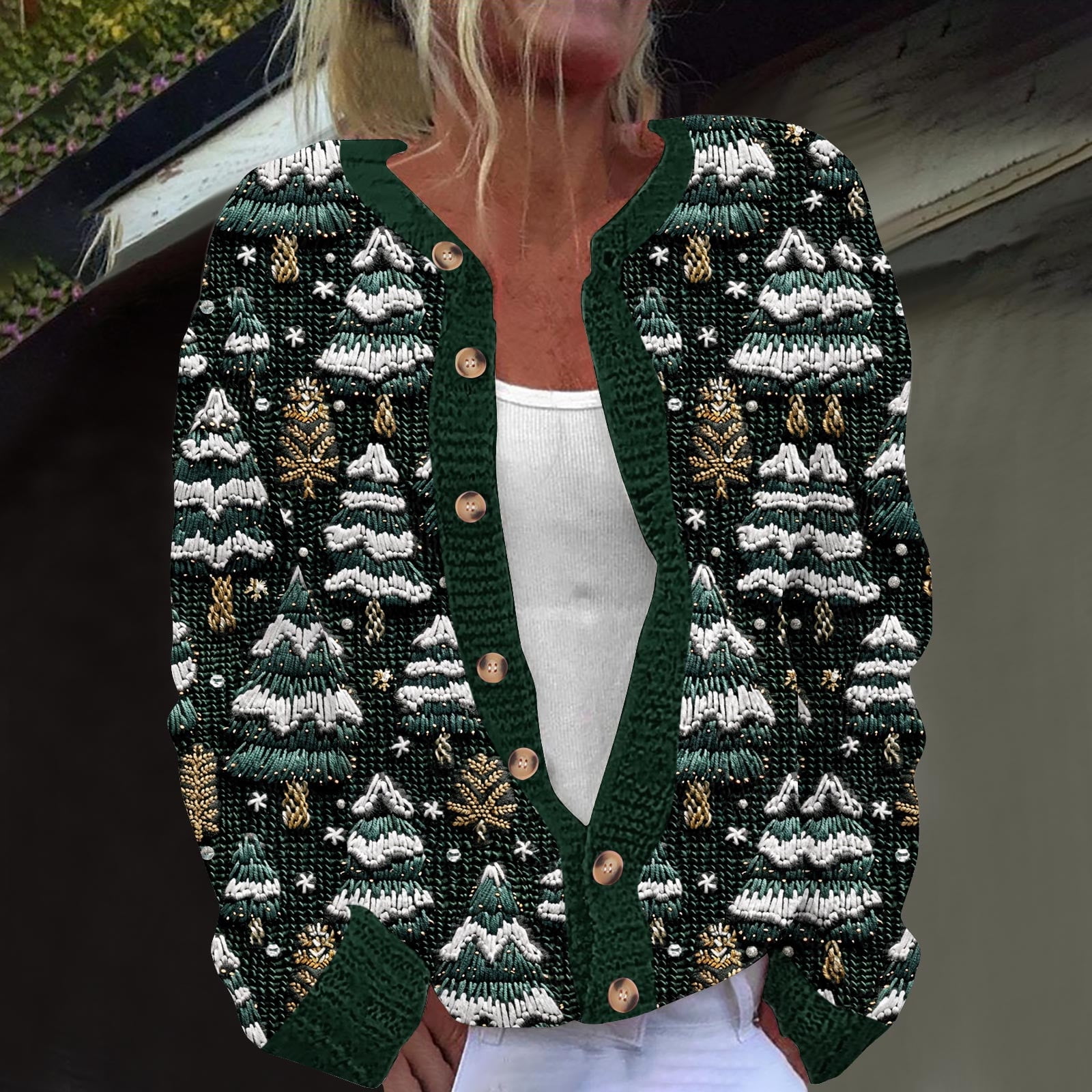 Frostluinai Xmas Tree Cardigans for Women Christmas Button Down Knit ...