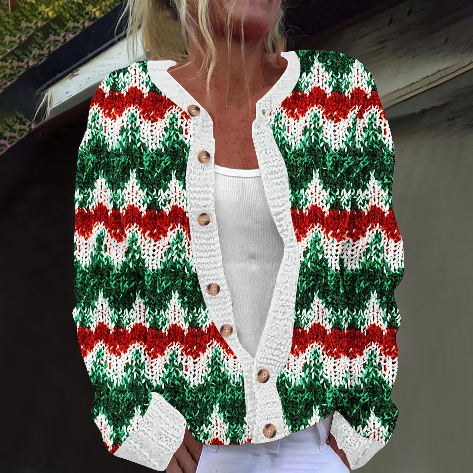 Frostluinai Xmas Tree Womens Cardigans Christmas Button Down Knit Cardigans Holiday Long Sleeve ...