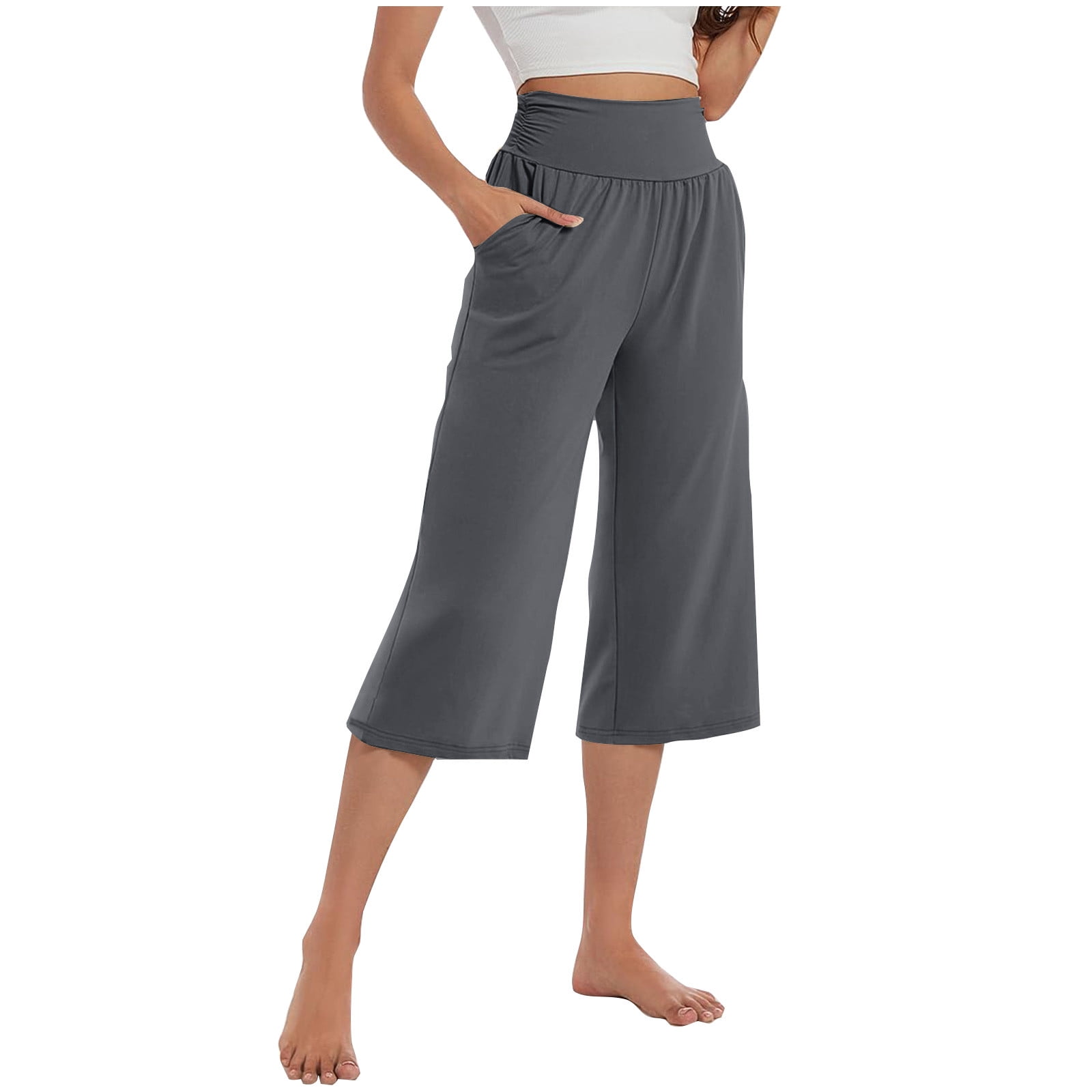 Frostluinai Yoga Capris with Pockets for Women High Waist Wide Leg ...
