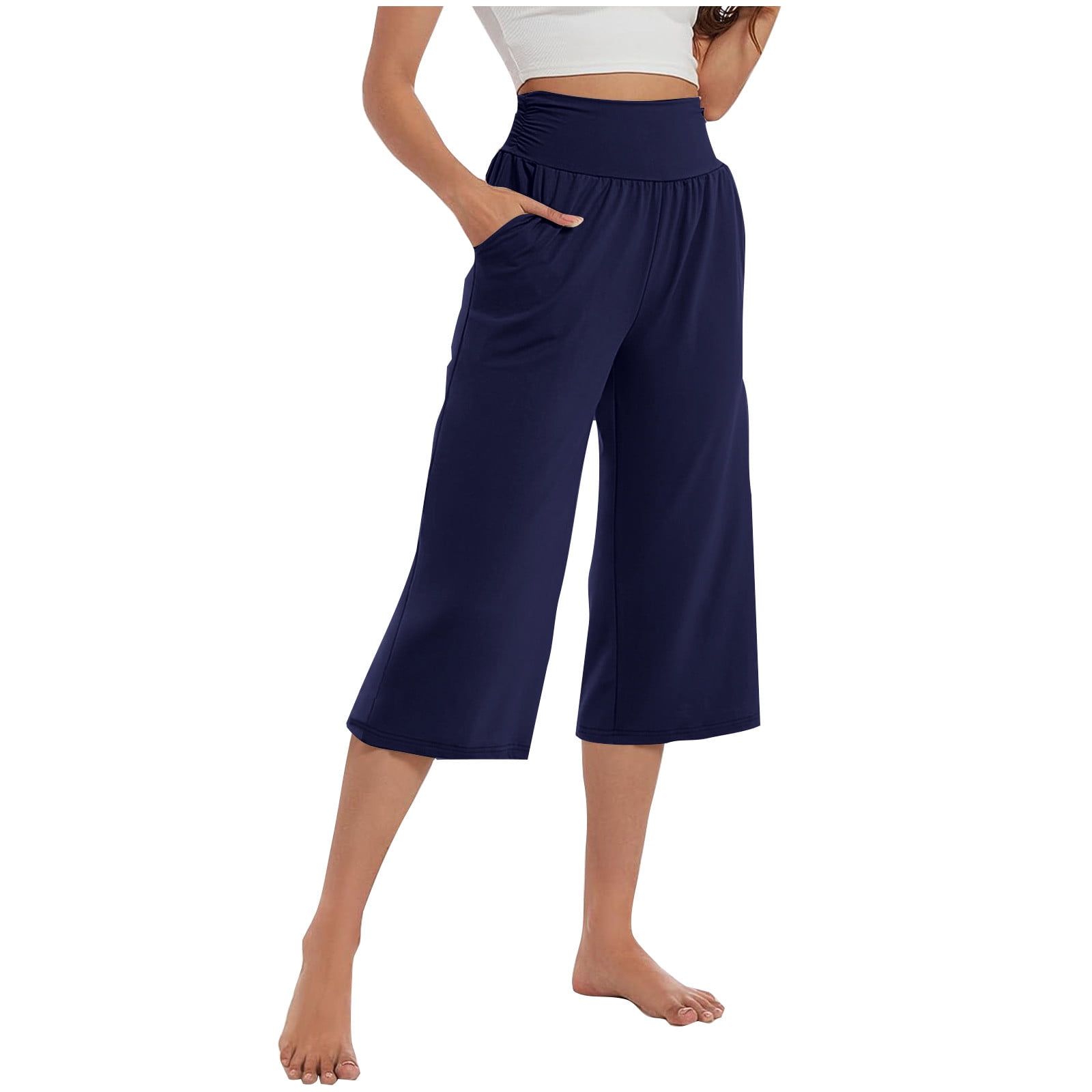 Frostluinai Yoga Capris with Pockets for Women High Waist Wide Leg ...
