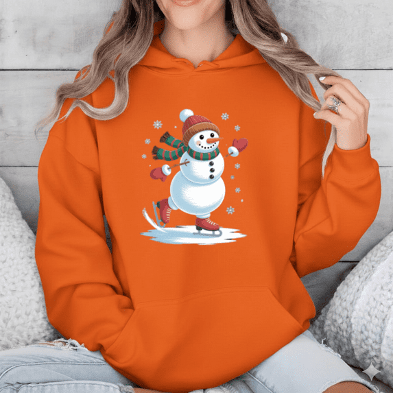 Frosty Cozy Snowman Skating Winter Fun Holiday Cheer Festive Hoodie Shirt, up to size 5XL ...