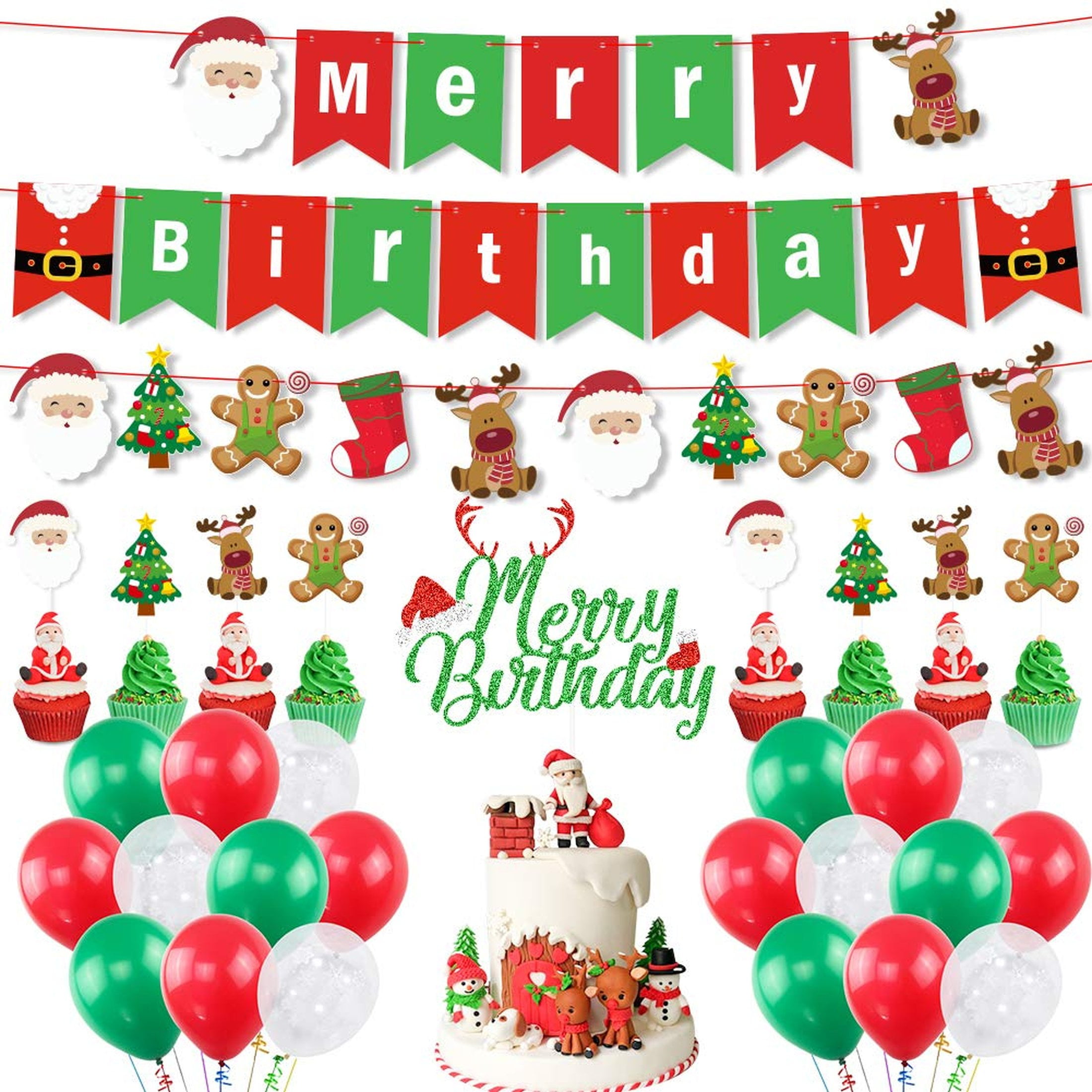 Frosty Festive Celebration Set - Merry Birthday Banner, Glitter Cake ...